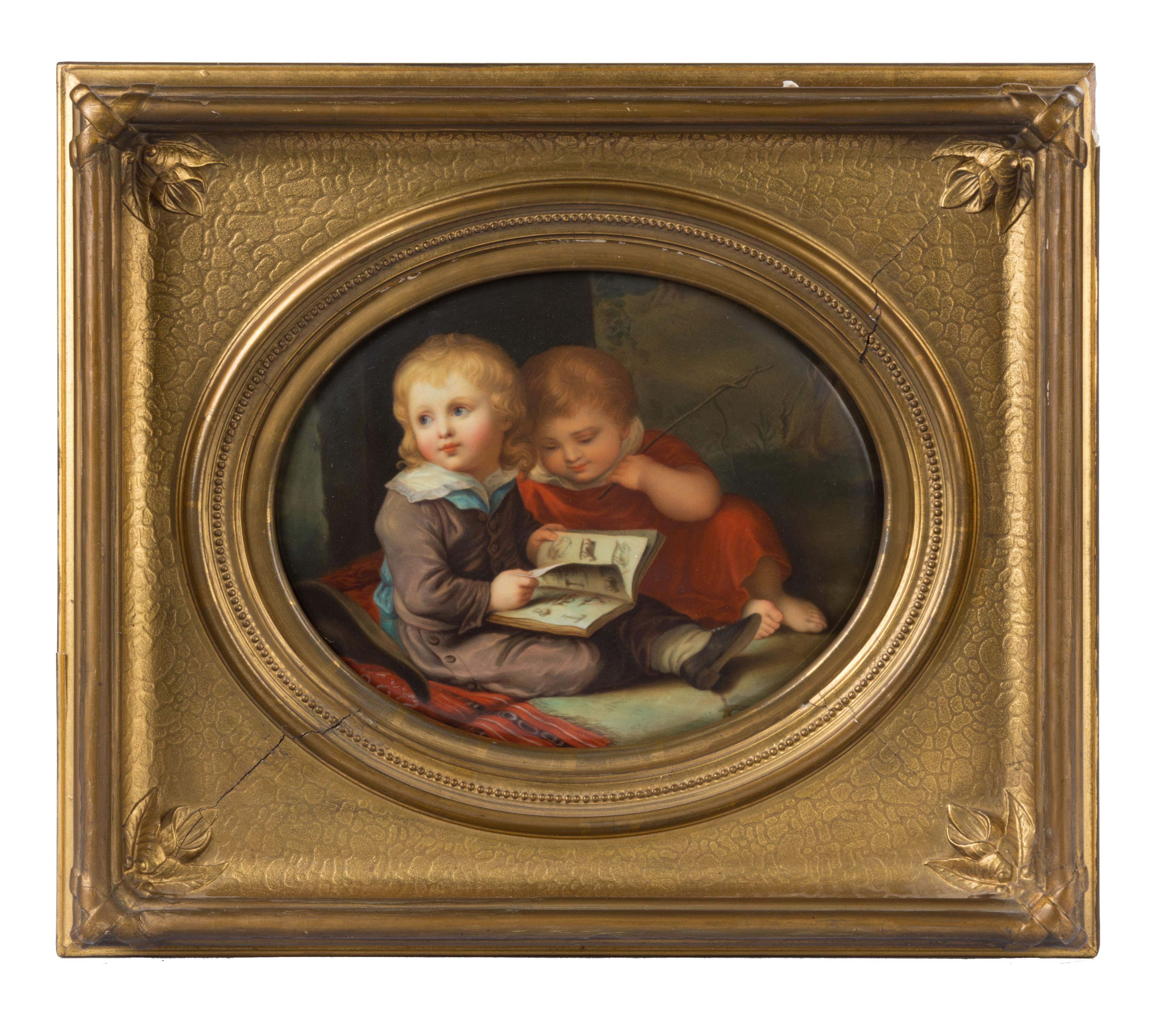 KPM Painting on Porcelain of Children Reading a Book | Cottone Auctions