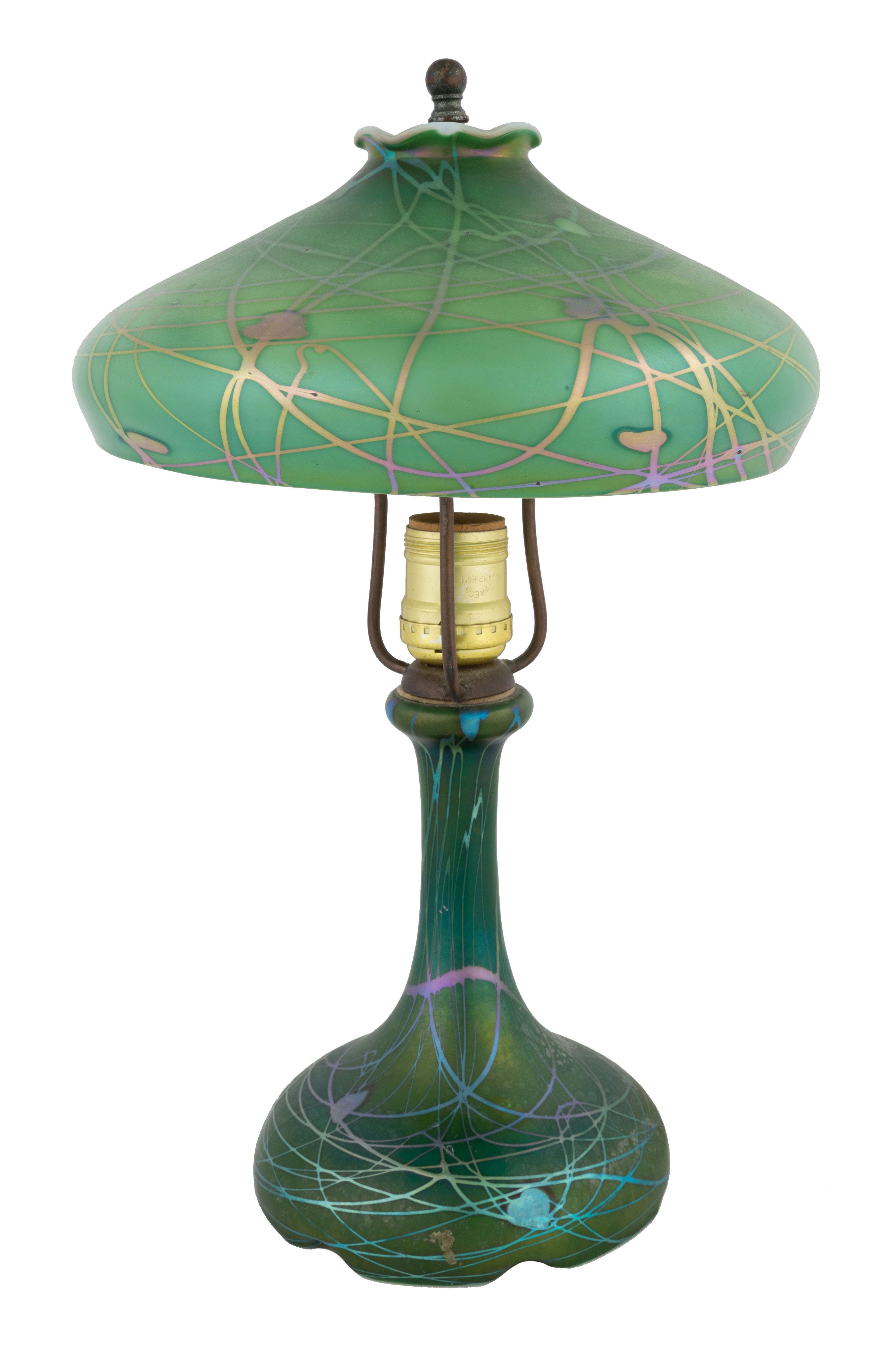 Steuben Decorated Green Aurene Table Lamp | Cottone Auctions