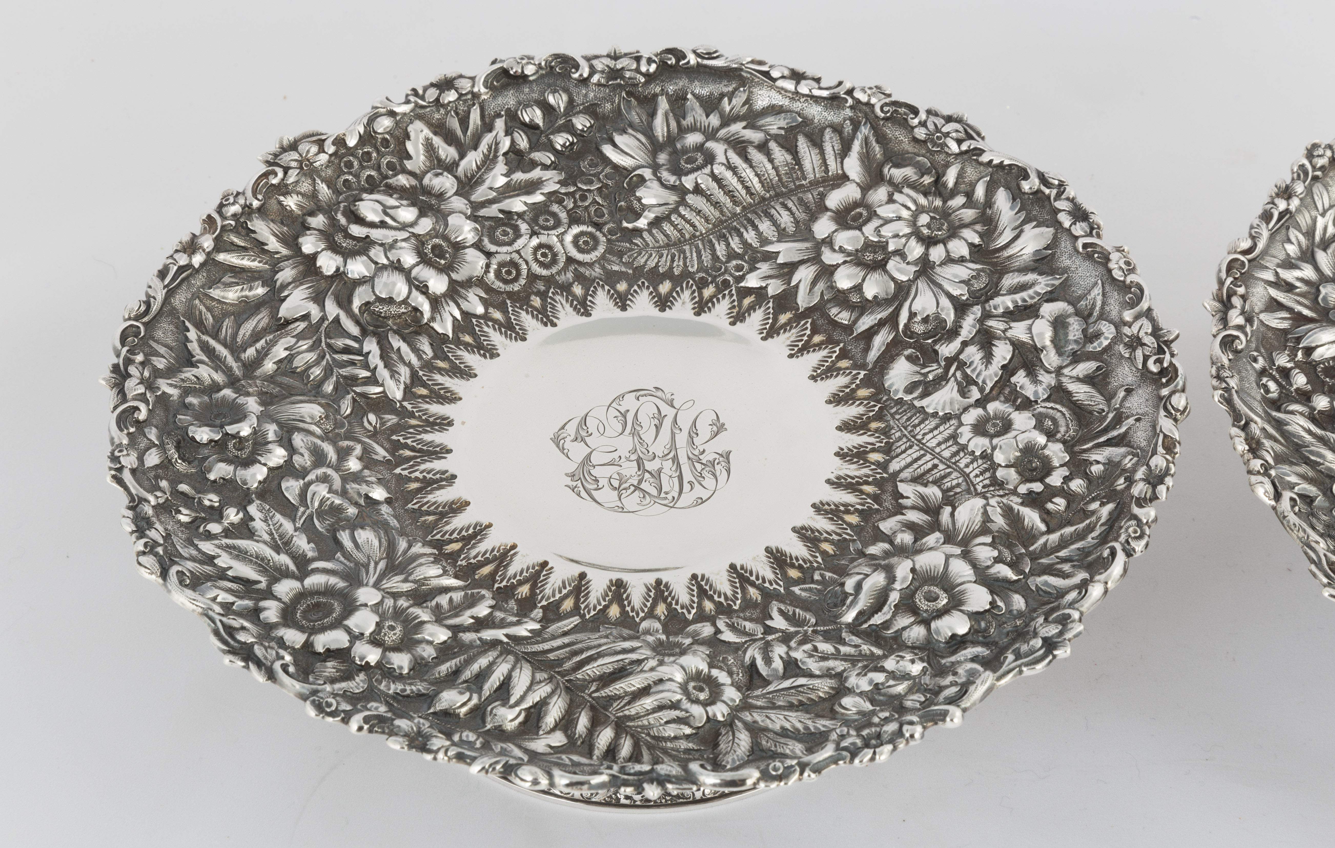 Pair of Tiffany & Co. Makers Sterling Silver Heavy Repousse Fern and Flower Tazzas | Cottone ...