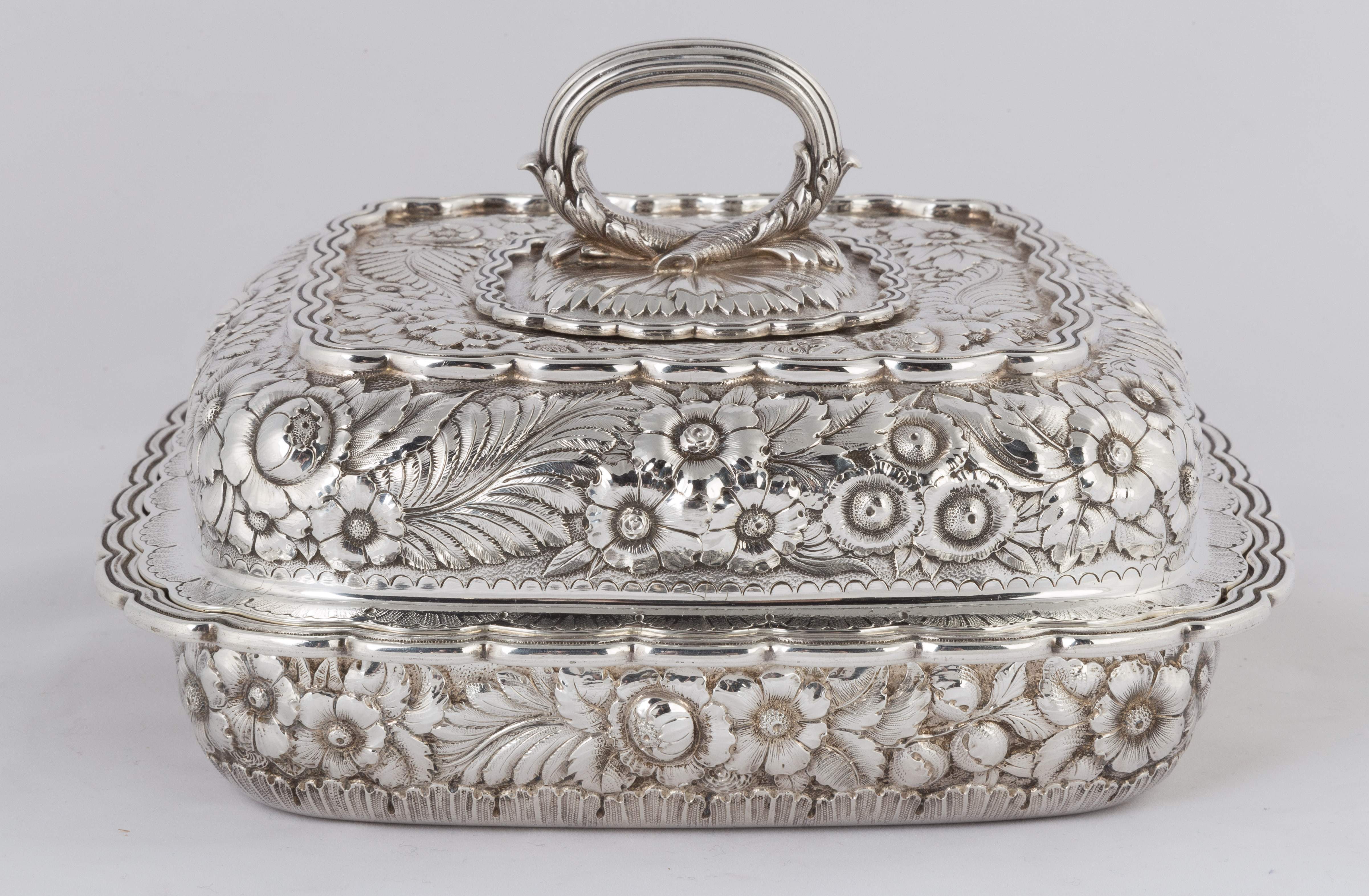 Tiffany & Co. Makers Sterling Silver Heavy Repousse Flower and Fern ...