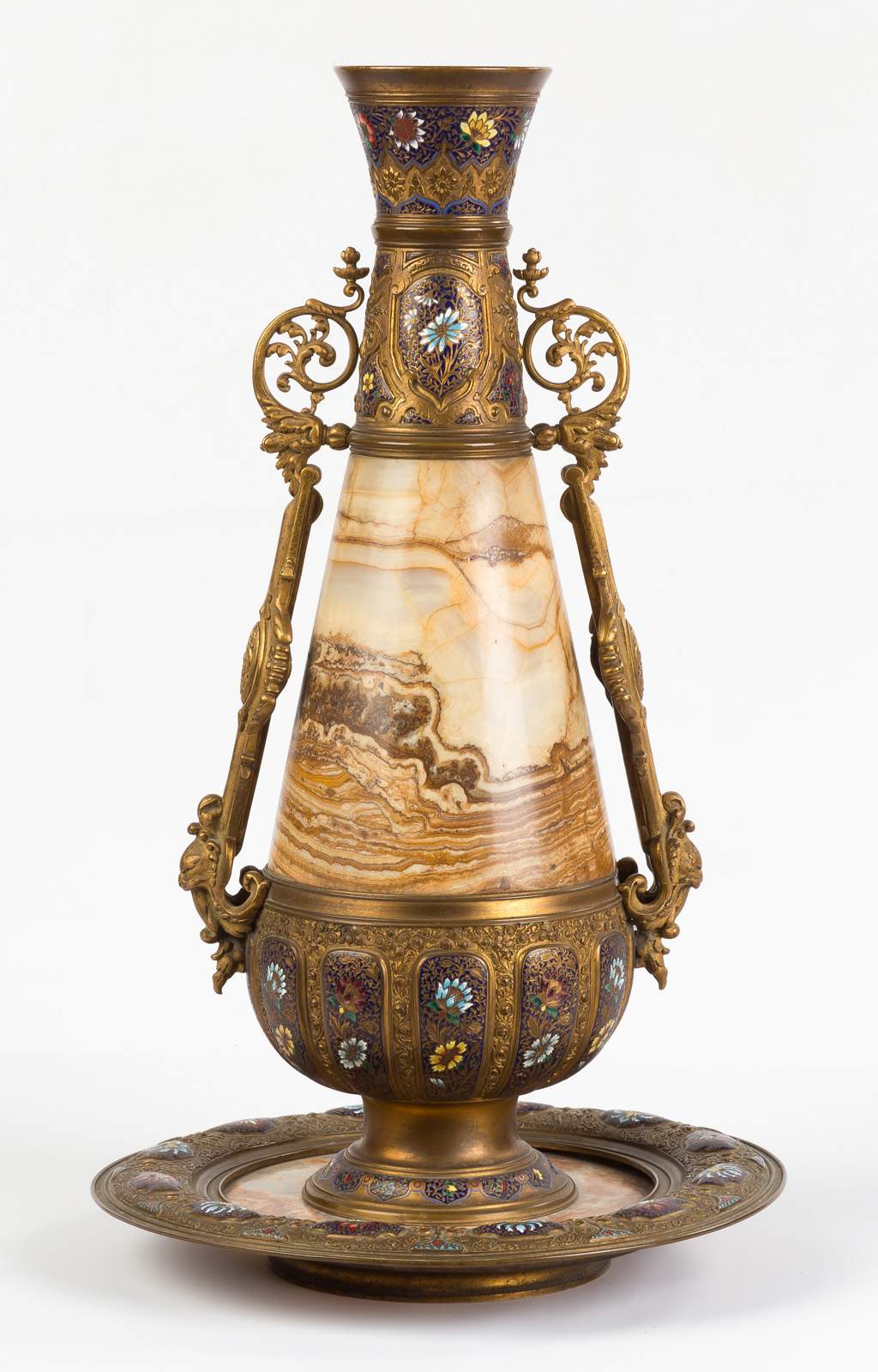 French Champlevé Enamel & Onyx Bronze Mounted Vase | Cottone Auctions