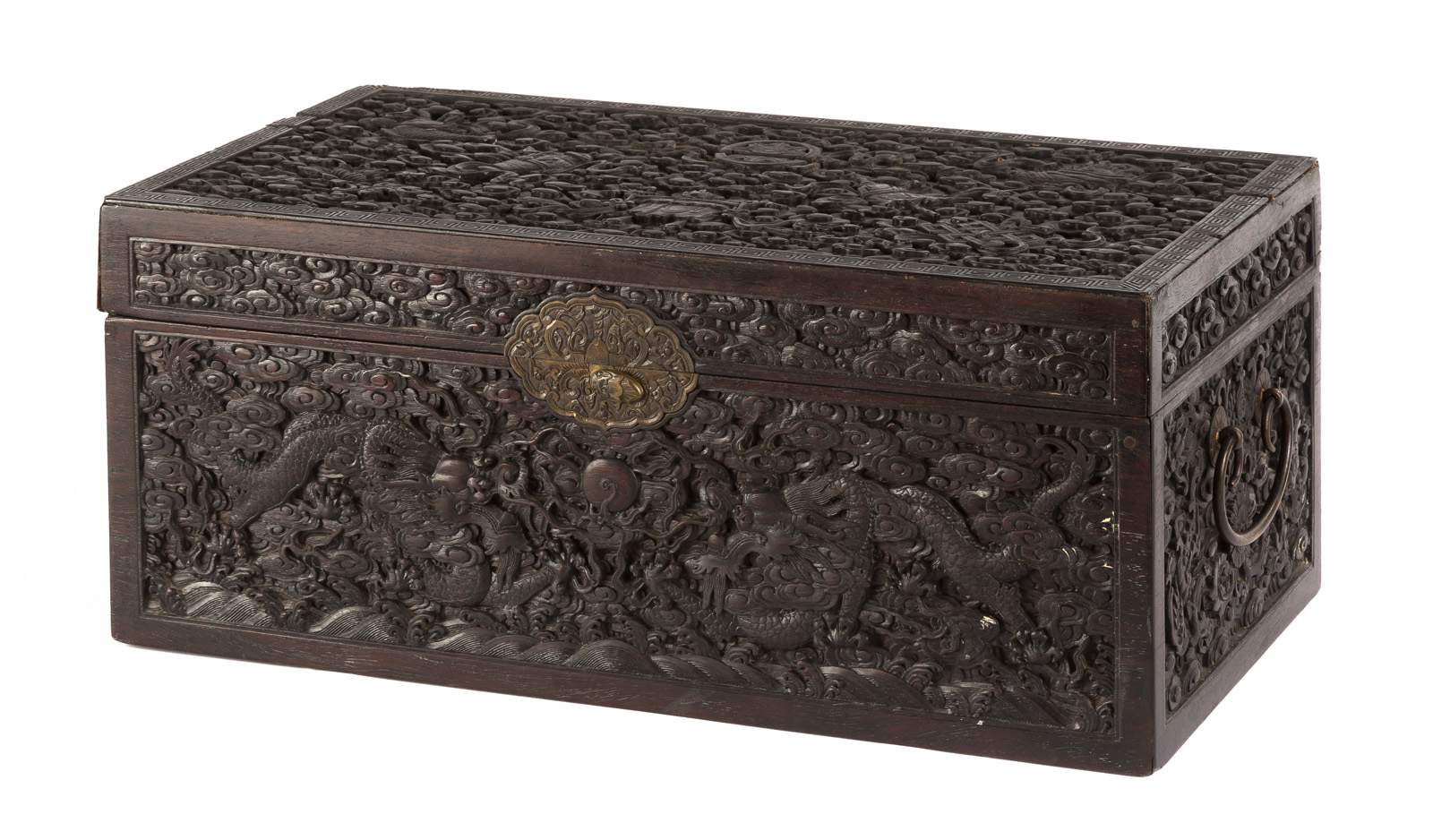 A Chinese Carved Hardwood 'Dragon' Chest | Cottone Auctions