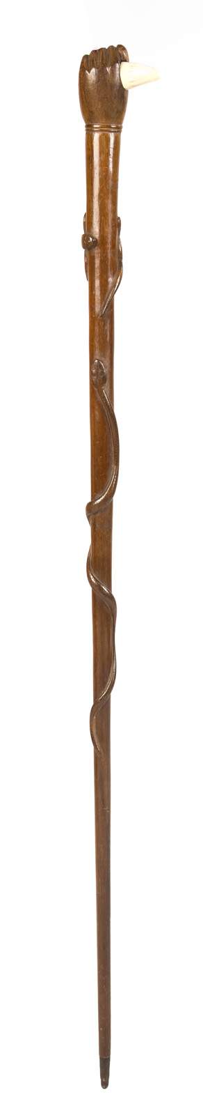 Carved Wood & Whales Tooth Cane | Cottone Auctions