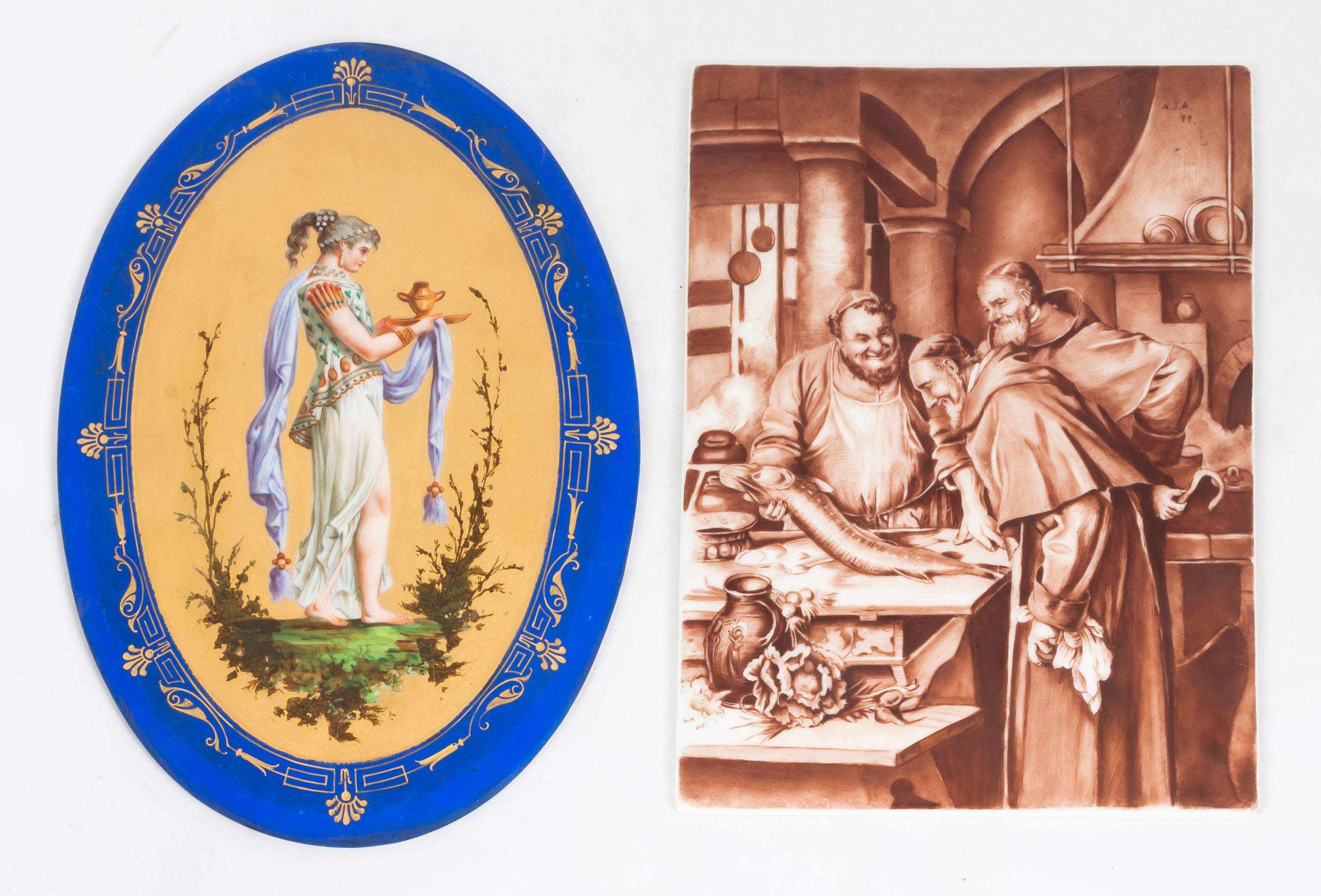 Two German Hand Painted Porcelain Plaques | Cottone Auctions