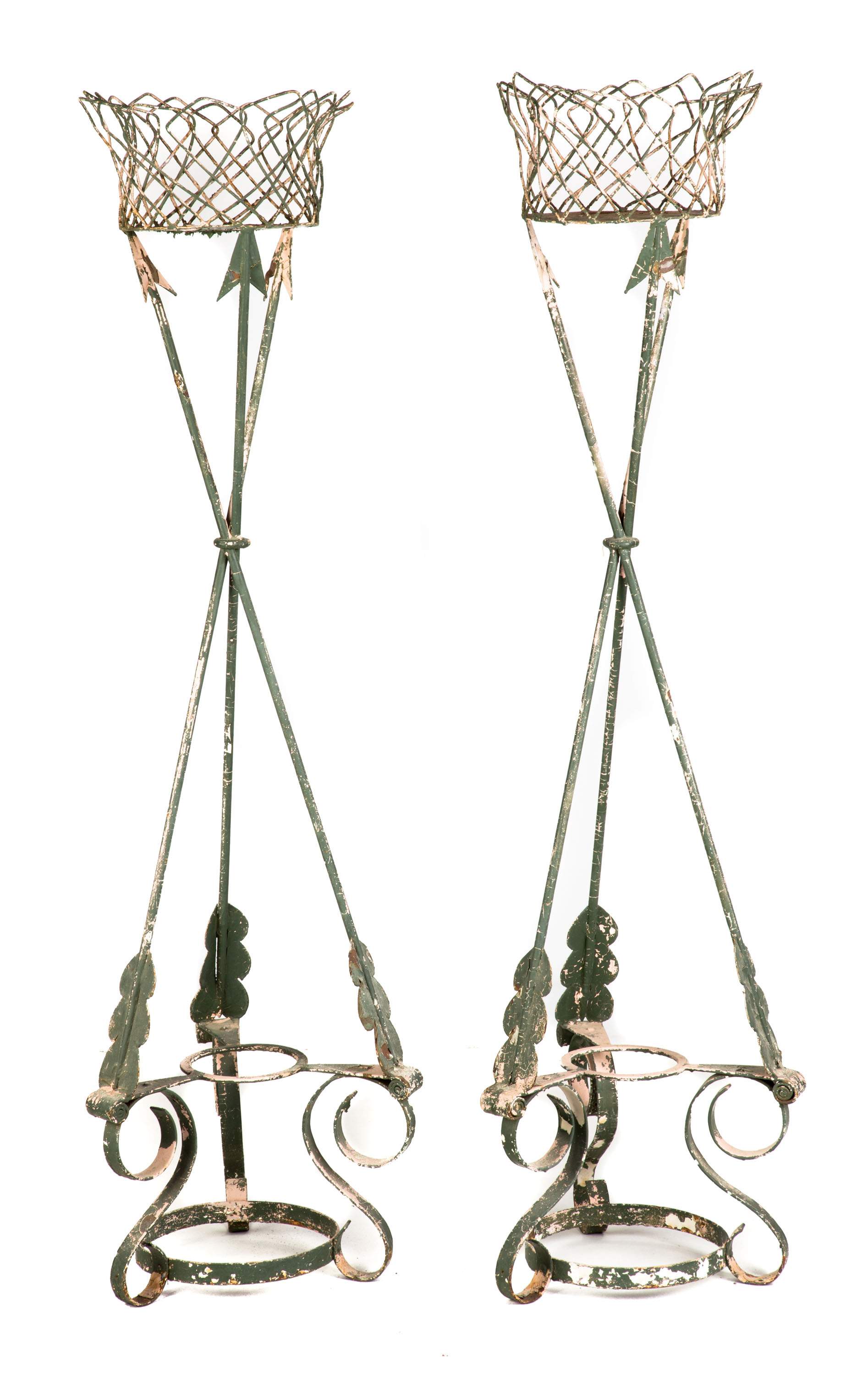 Two Metal & Wire Arrow Form Planters | Cottone Auctions