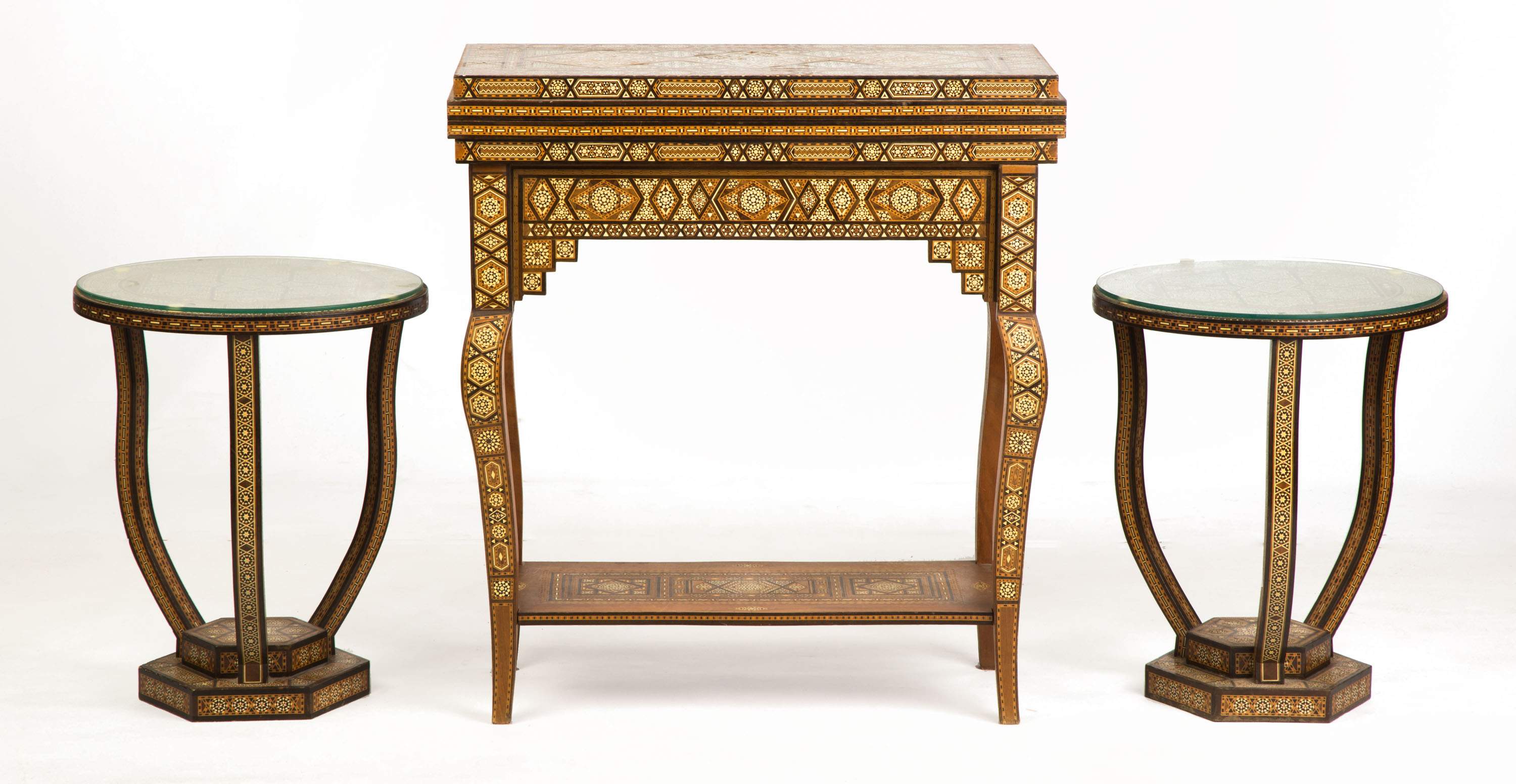 Indo-Persian, Syrian Marquetry Game Table and Side Tables | Cottone ...