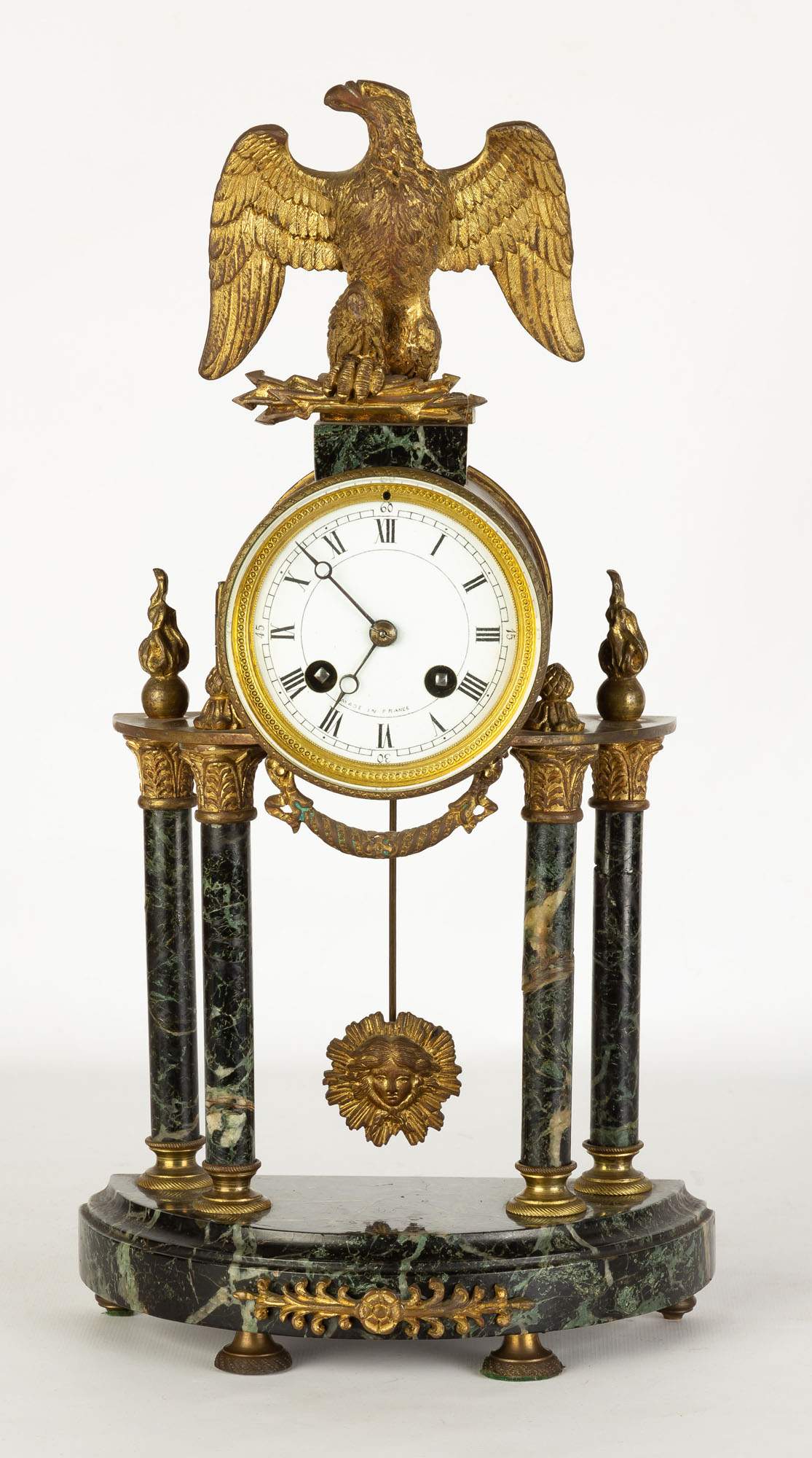 French Marble and Brass Column Clock | Cottone Auctions