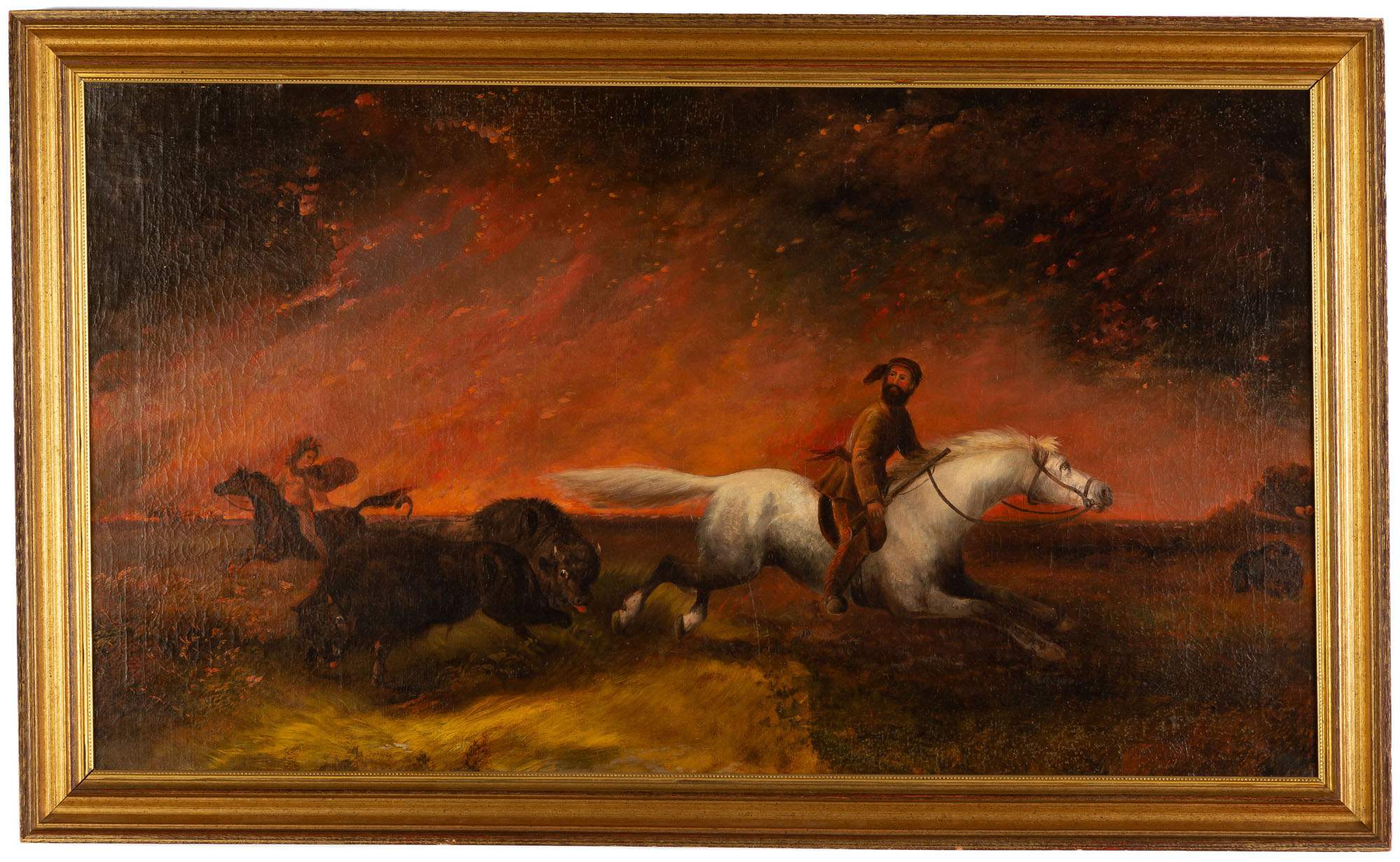 19th Century Unsigned Painting of Prairie Fire | Cottone Auctions