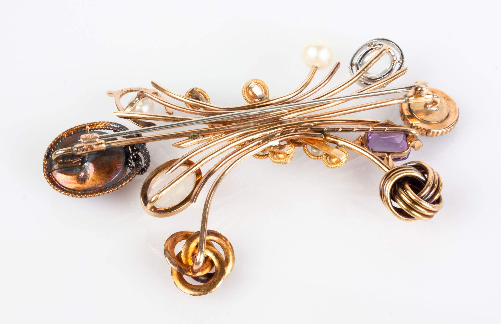 Mixed Karat Multiple Stick Pin Brooch with Natural Stones | Cottone ...