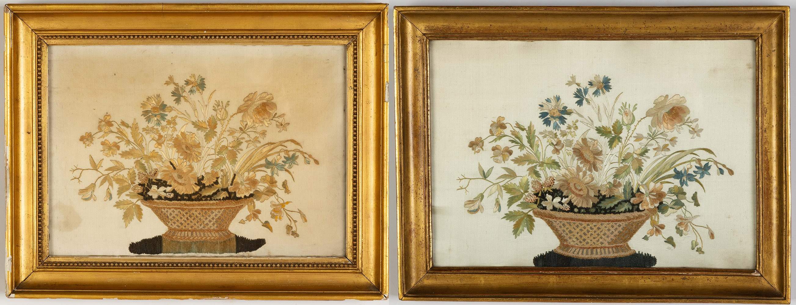 Two Needlework of Floral Baskets | Cottone Auctions