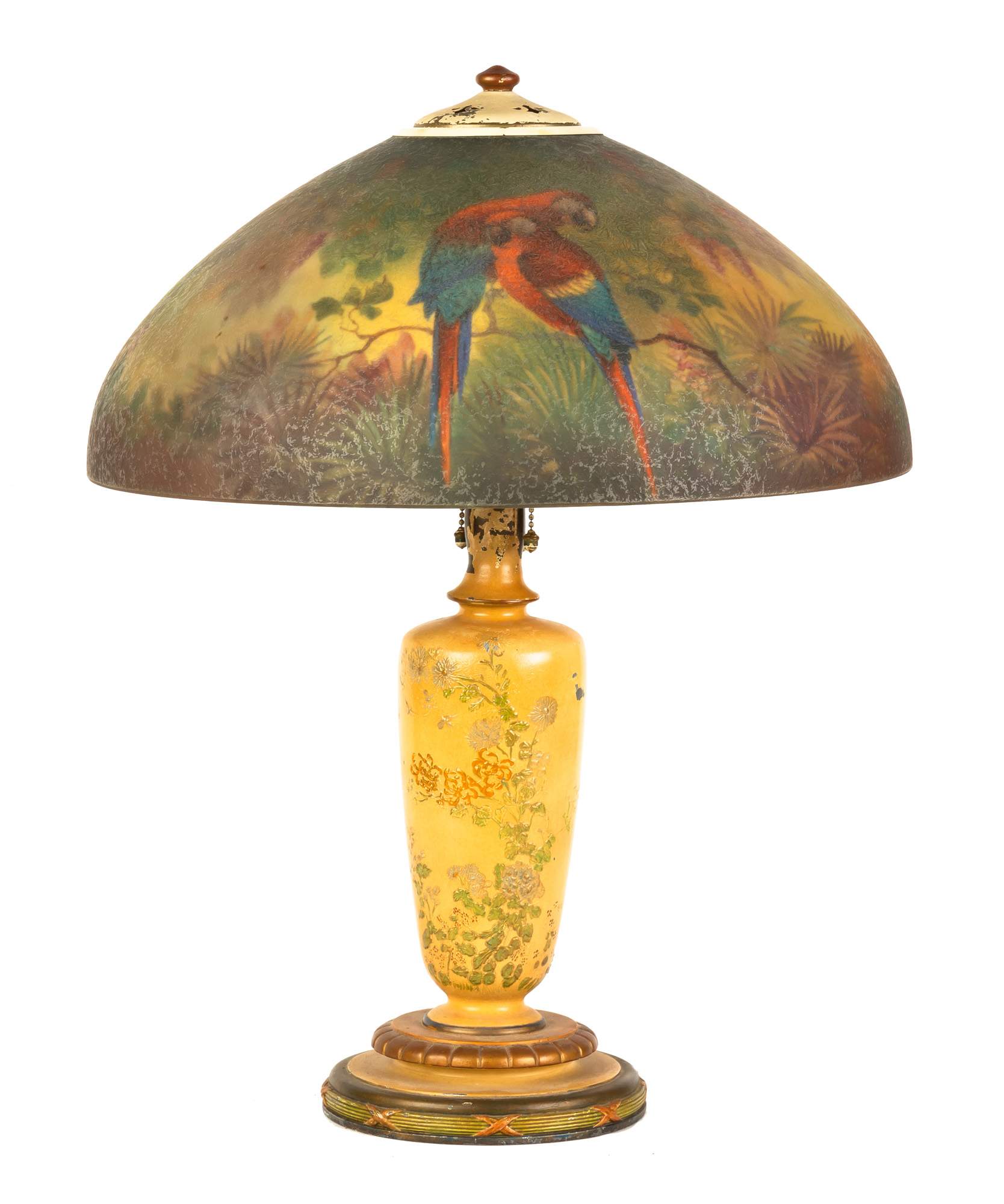 Handel Reverse Painted Jungle Bird Lamp | Cottone Auctions