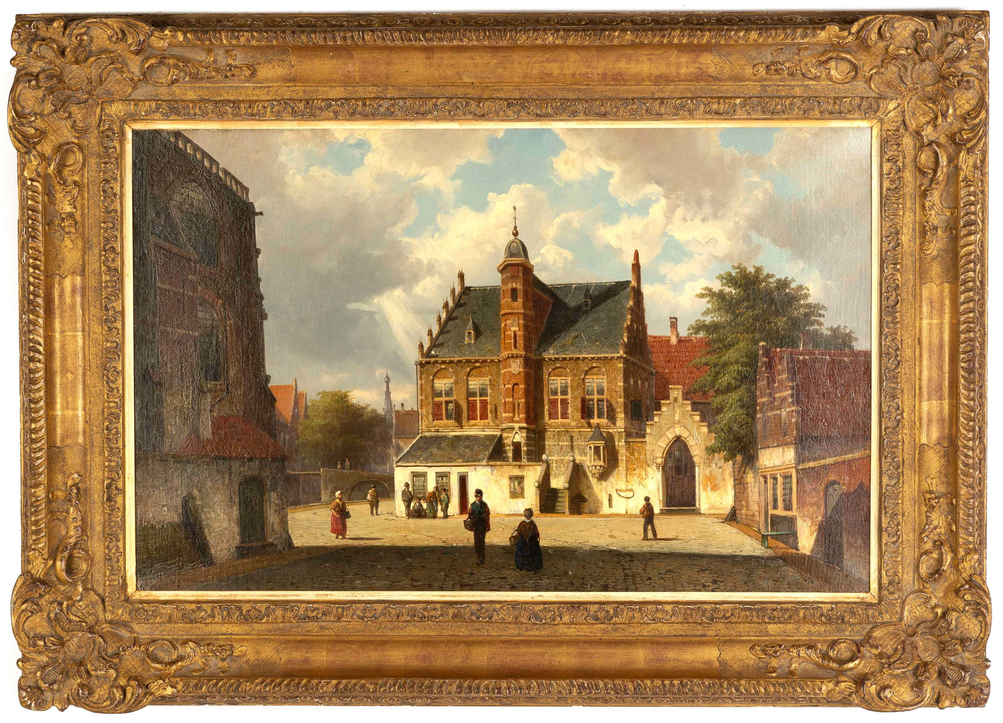 Willem Koekkoek (Dutch, 1839-1896) "Zomers stadsgezicht met figuren ...