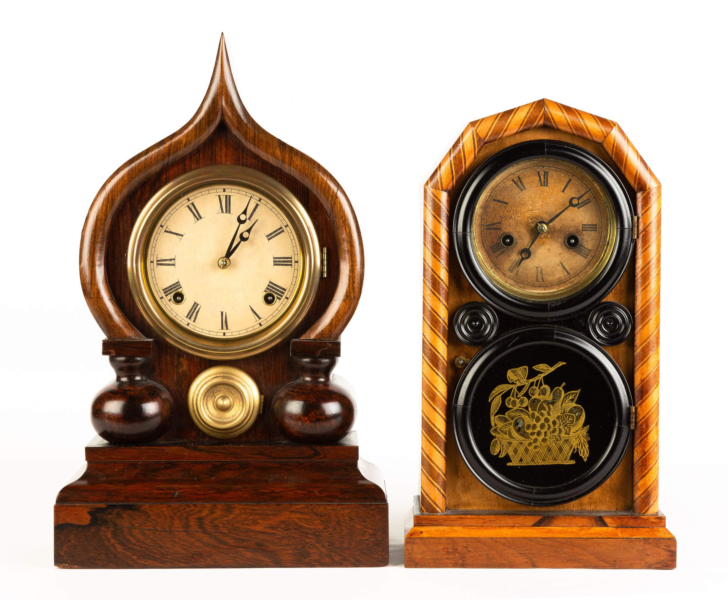 E. Ingraham Oriental Shelf and Candy Stripe Shelf Clock | Cottone Auctions