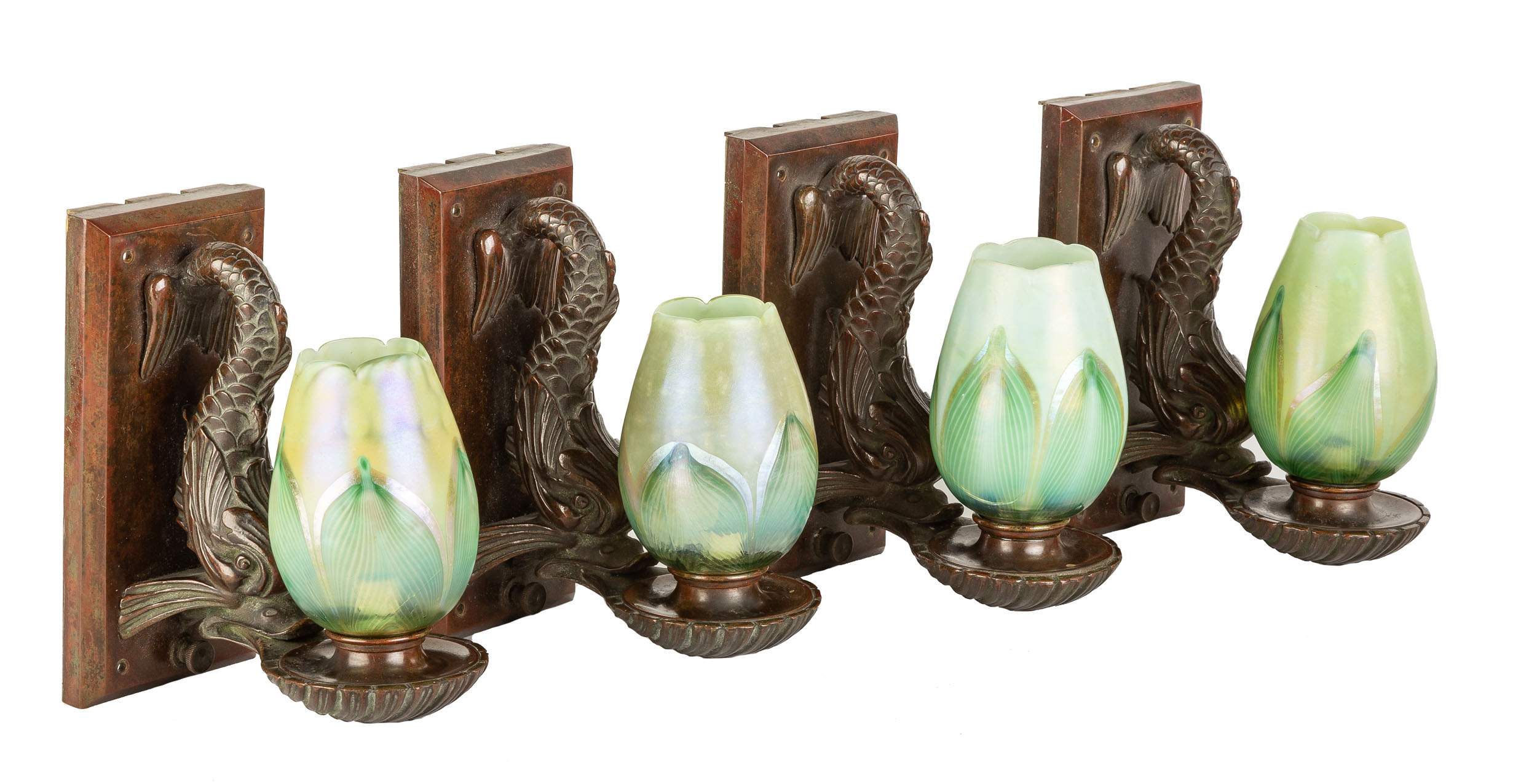 Four Rare Tiffany Studios, NY Dolphin Sconces | Cottone Auctions
