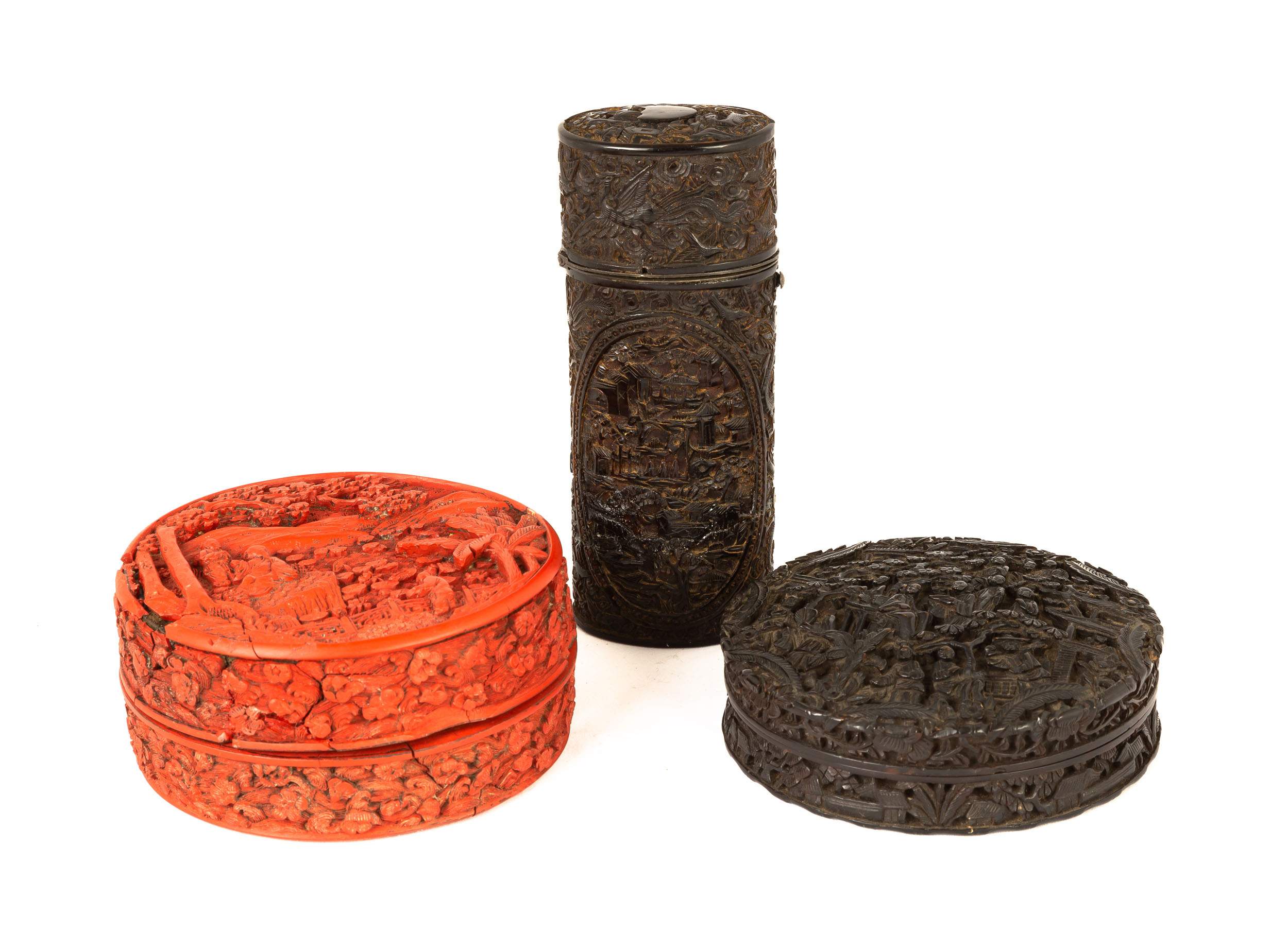 Chinese Carved Shell & Cinnabar Boxes | Cottone Auctions