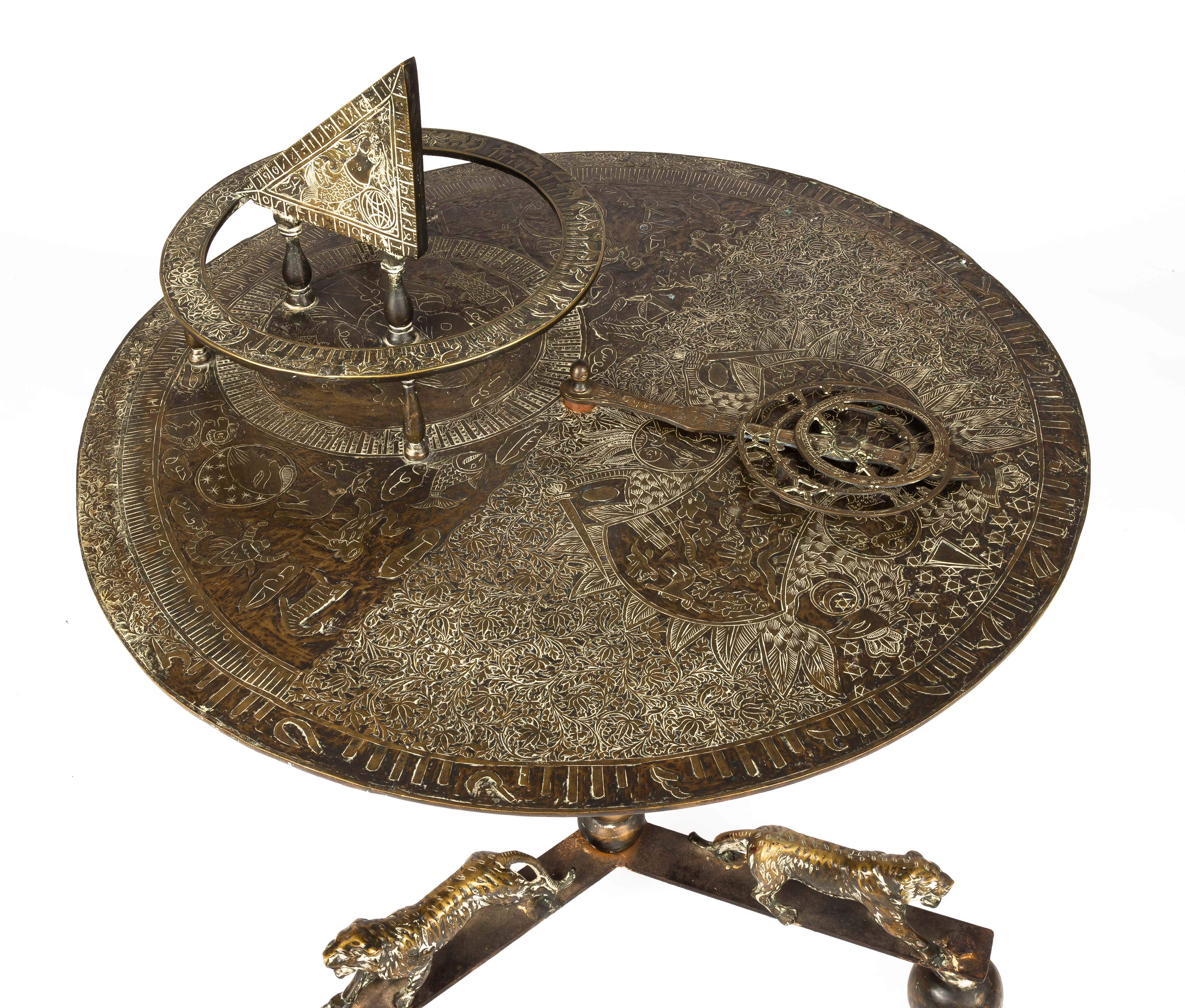 Unusual Brass Engraved Sundial Table | Cottone Auctions