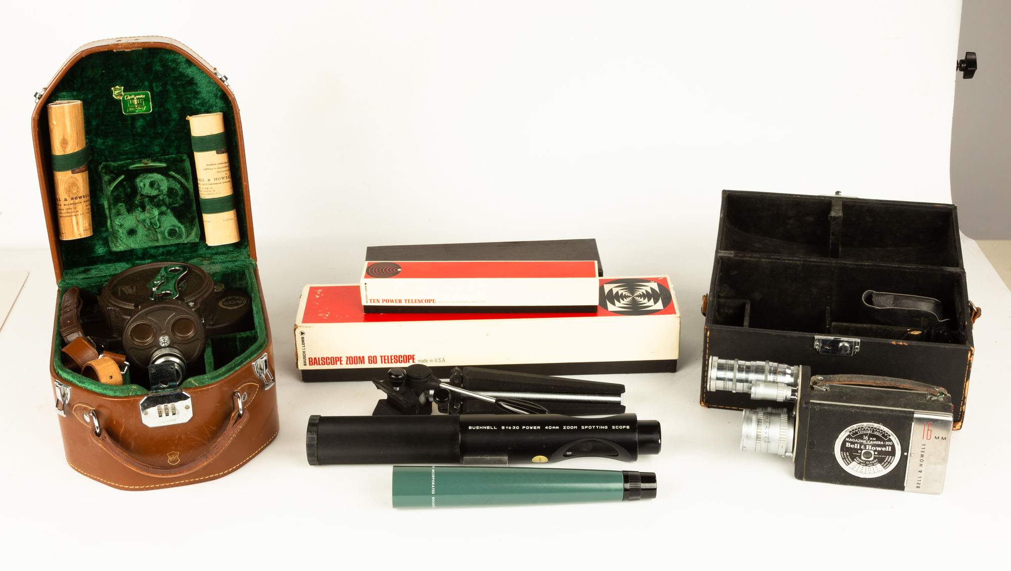 Bell & Howell Filmo 70, Magazine Camera 200 & Bausch & Lomb Telescopes ...