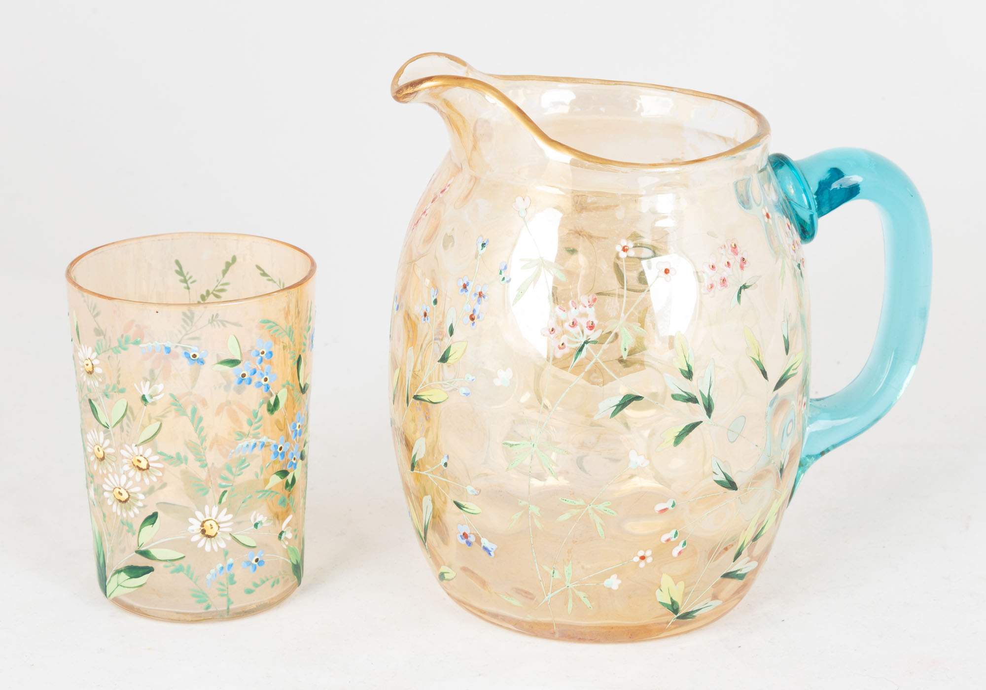 Victorian Enameled Glass Pitcher and Tumbler | Cottone Auctions