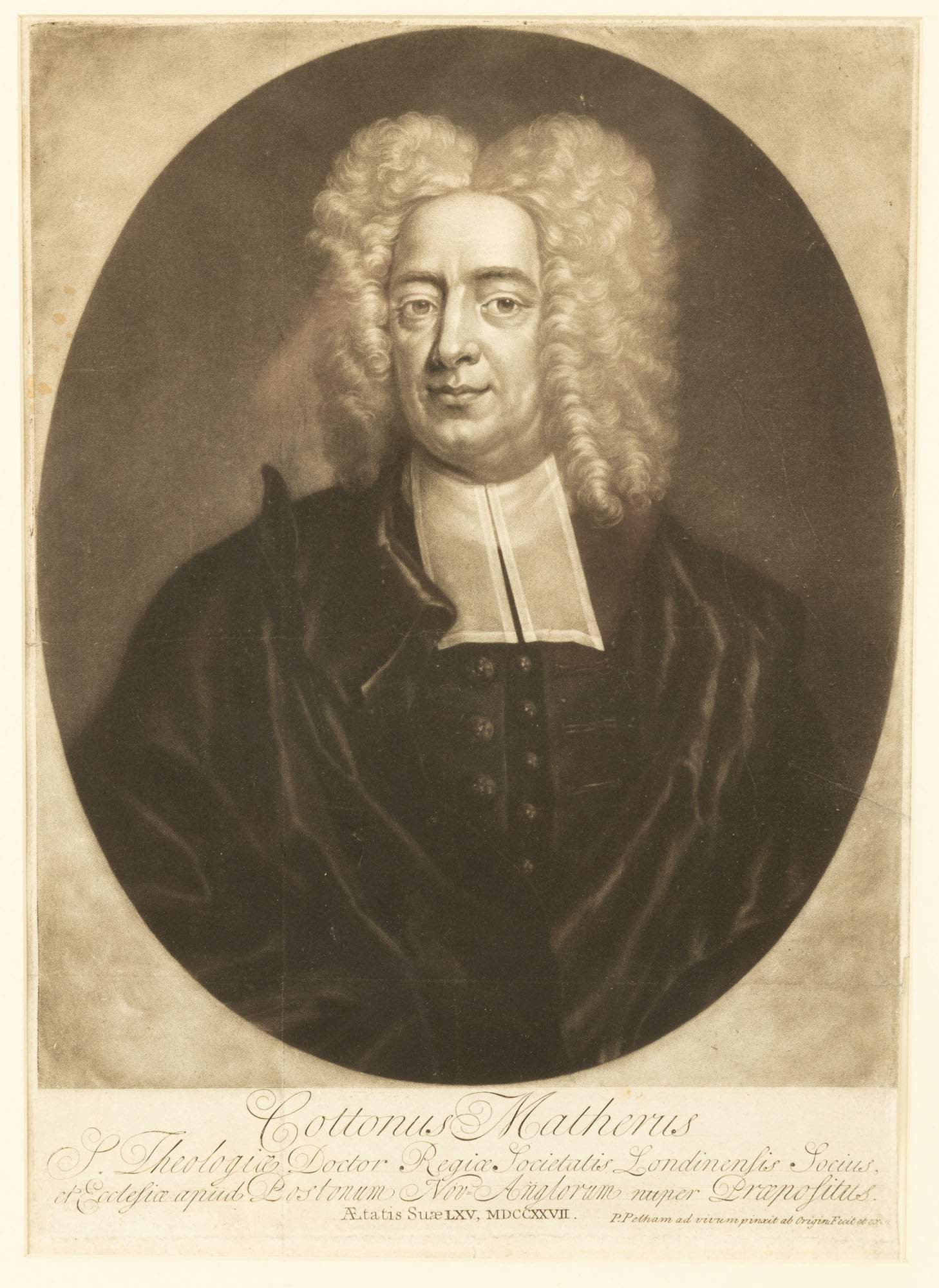 Peter Pelham (American, 1697-1751) "Portrait of Cotton Mather ...