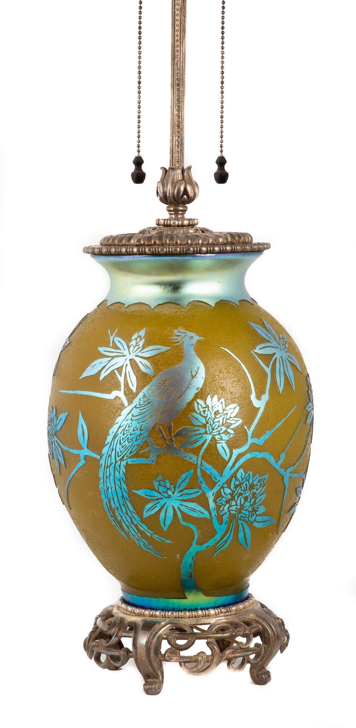 Steuben Yellow Jade & Blue Aurene Acid Cut-Back Lamp Base | Cottone ...