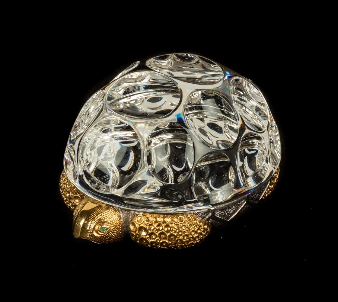 Steuben Glass Crystal & Vermeil Turtle with Emerald Eyes | Cottone Auctions