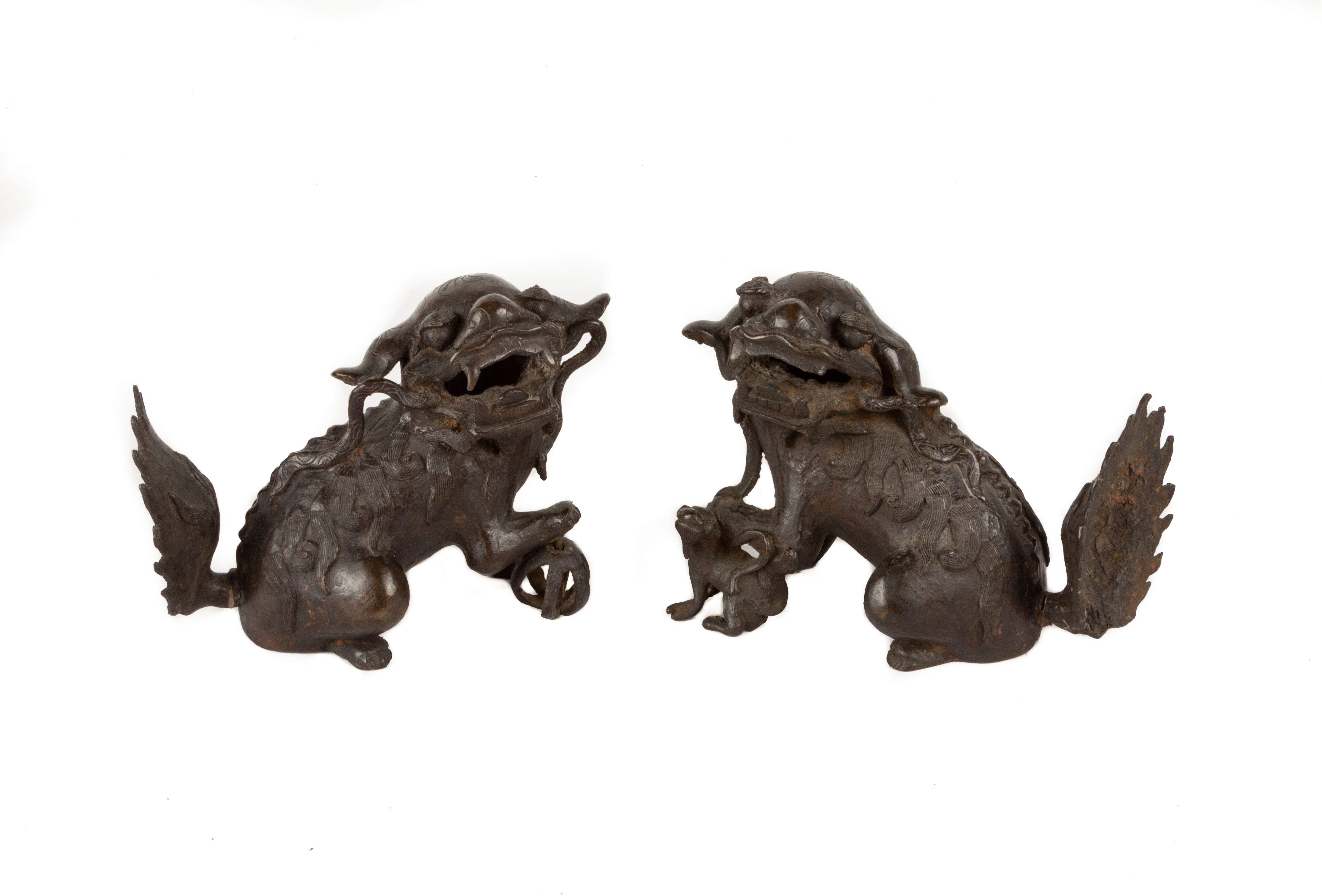Pair of Chinese Ming Bronze Foo Dogs | Cottone Auctions