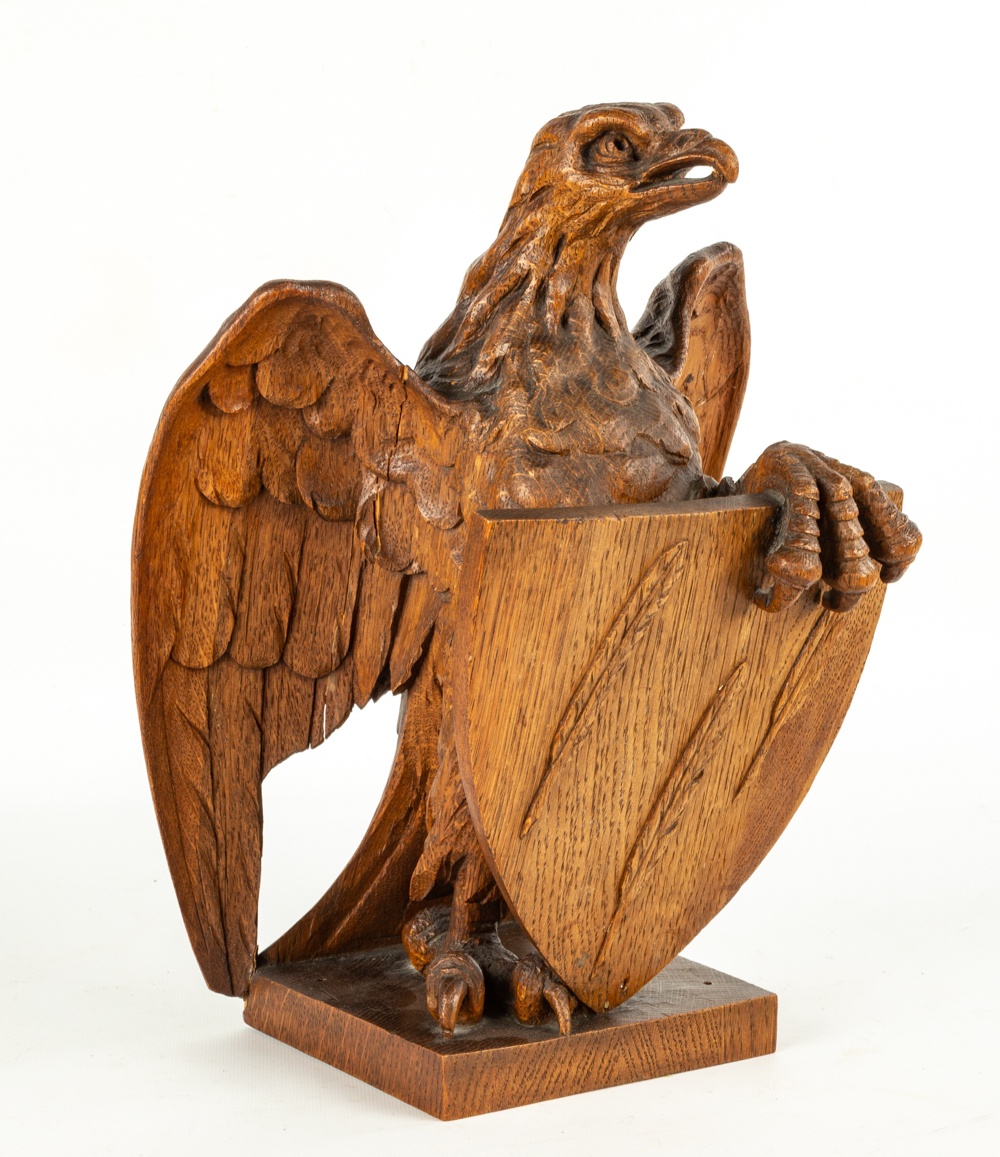 Carved Oak Eagle with Shield | Cottone Auctions