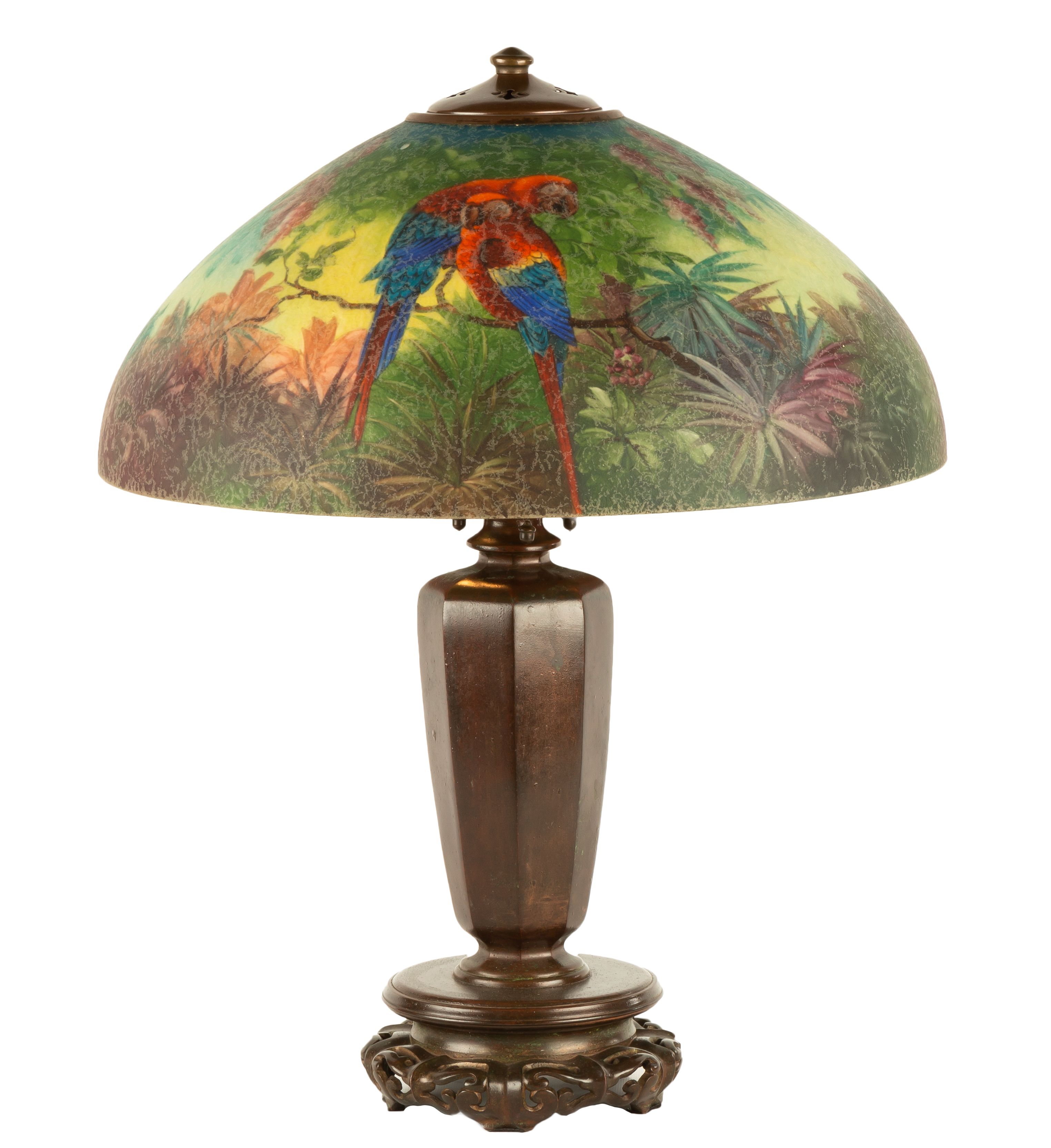 Handel Reverse Painted Parrot Lamp | Cottone Auctions