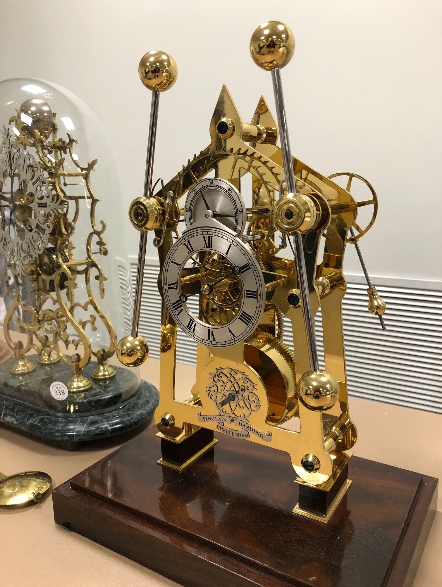 English, Sinclair Harding Grasshopper Skeleton Clock | Cottone Auctions
