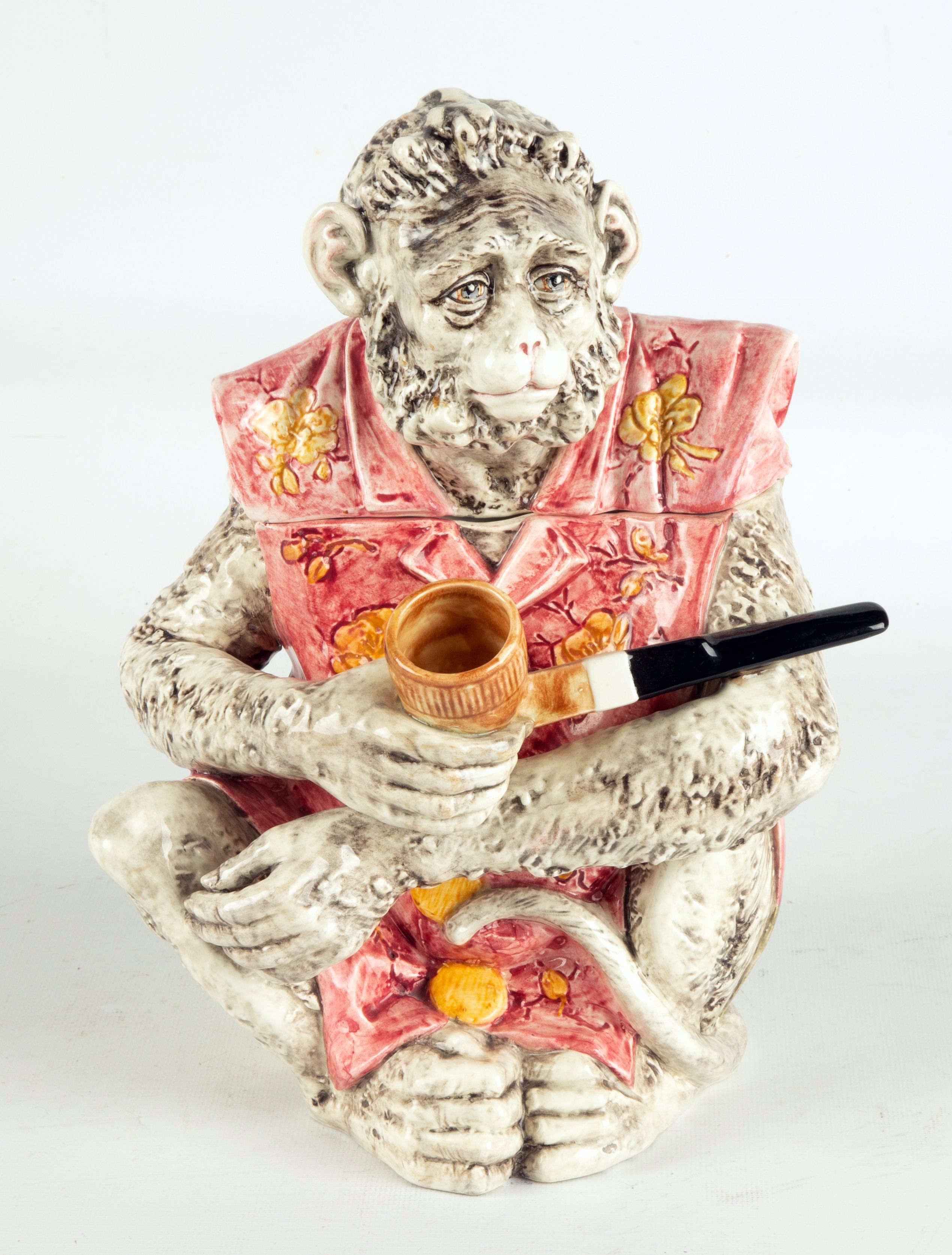 Majolica Pottery Humidor, Monkey Smoking Pipe | Cottone Auctions
