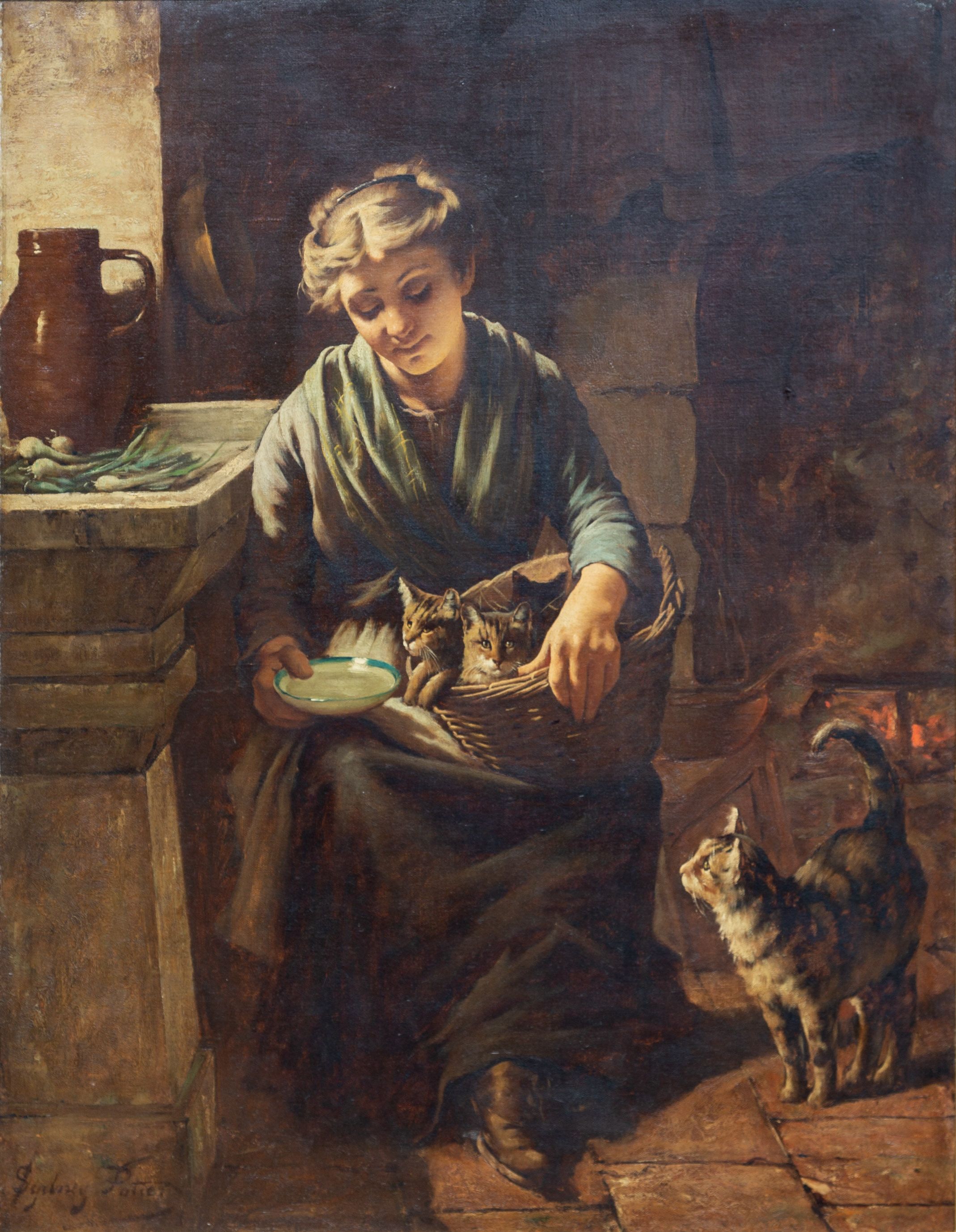 Sydney Potter (British, fl. 1883-1889) "Feeding Time" | Cottone Auctions
