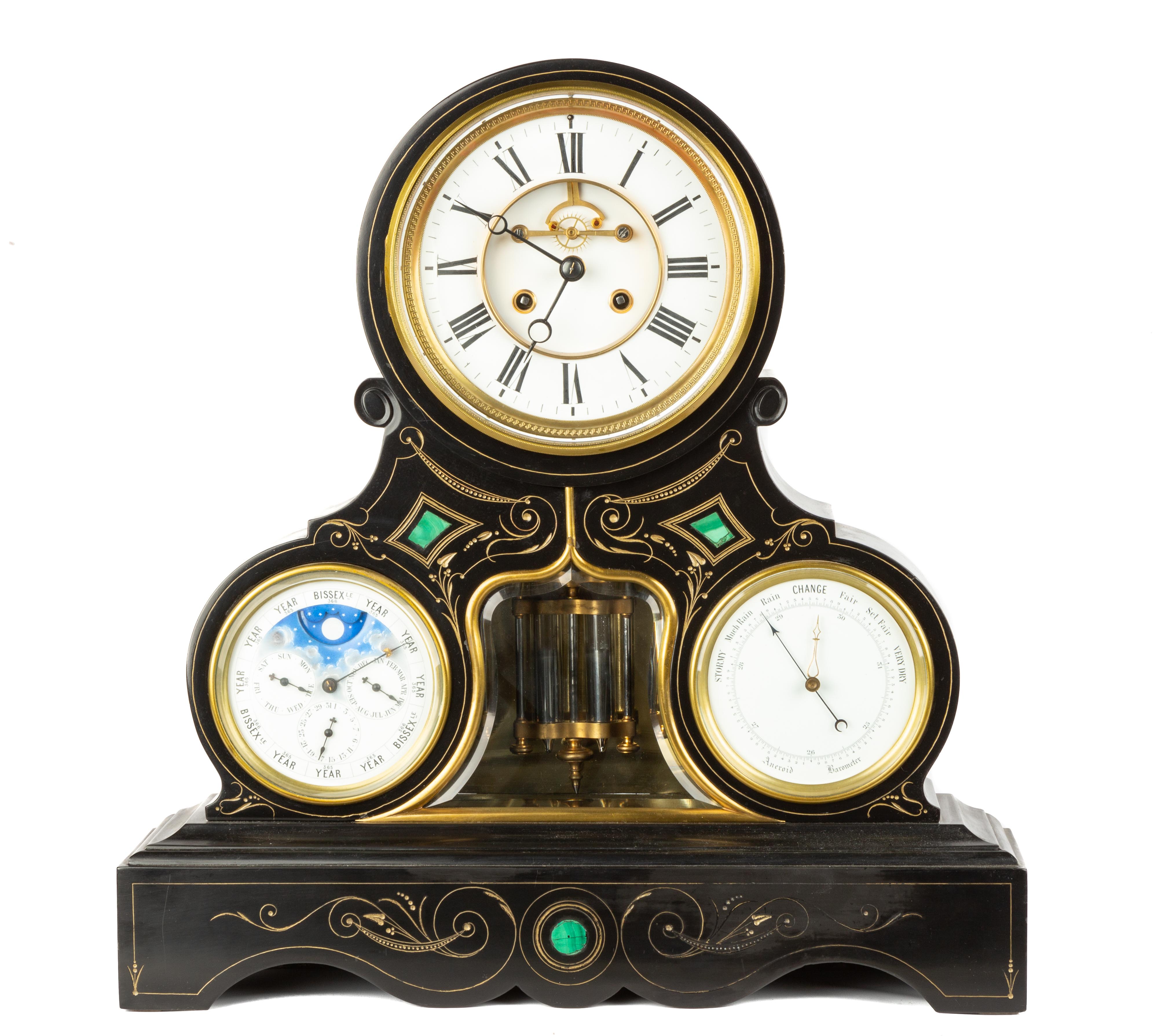 Aesthetic L. Marti & Cie, Slate & Malachite Inlaid Shelf Clock ...