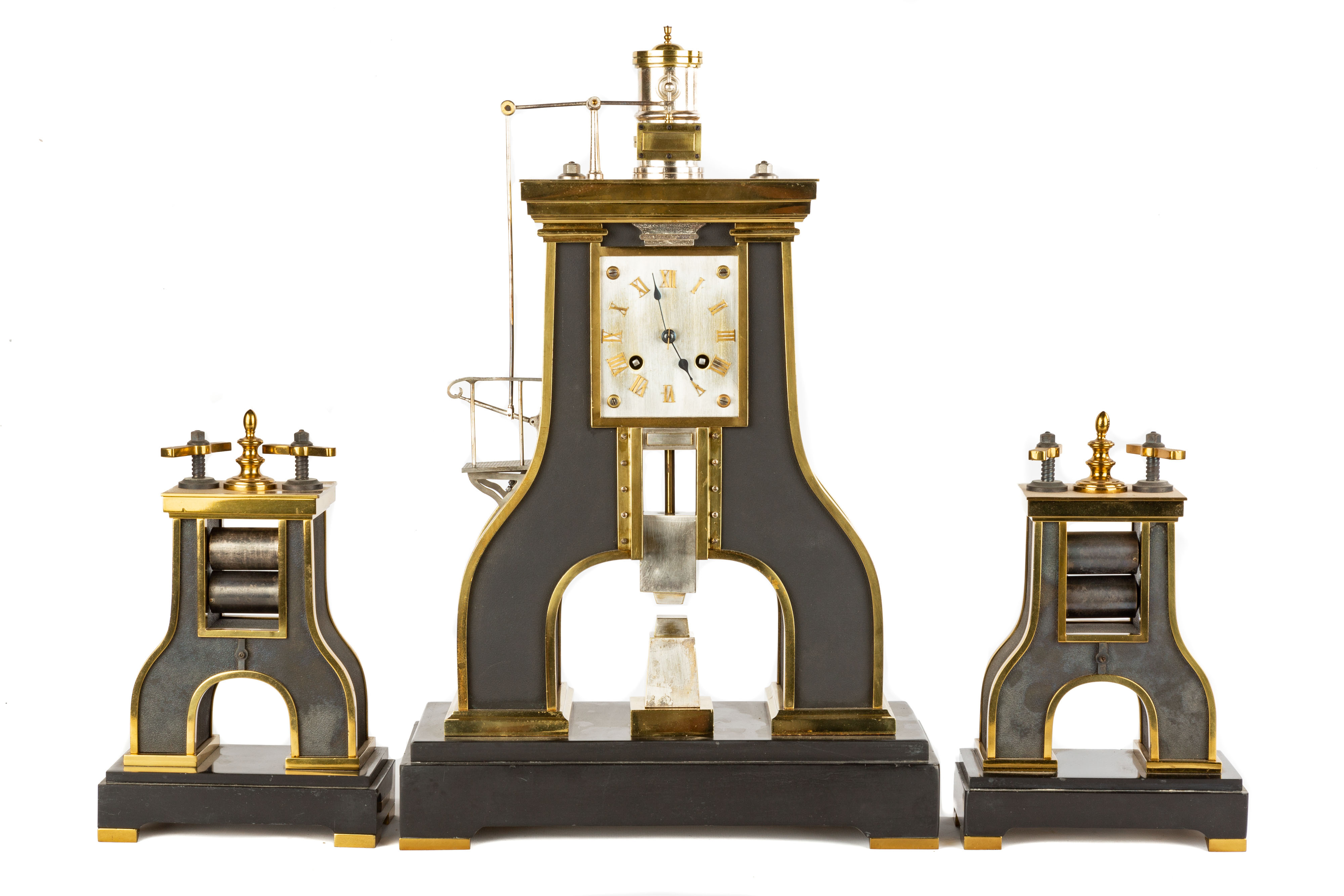 3 Piece French Industrial Steam Hammer Clock | Cottone Auctions