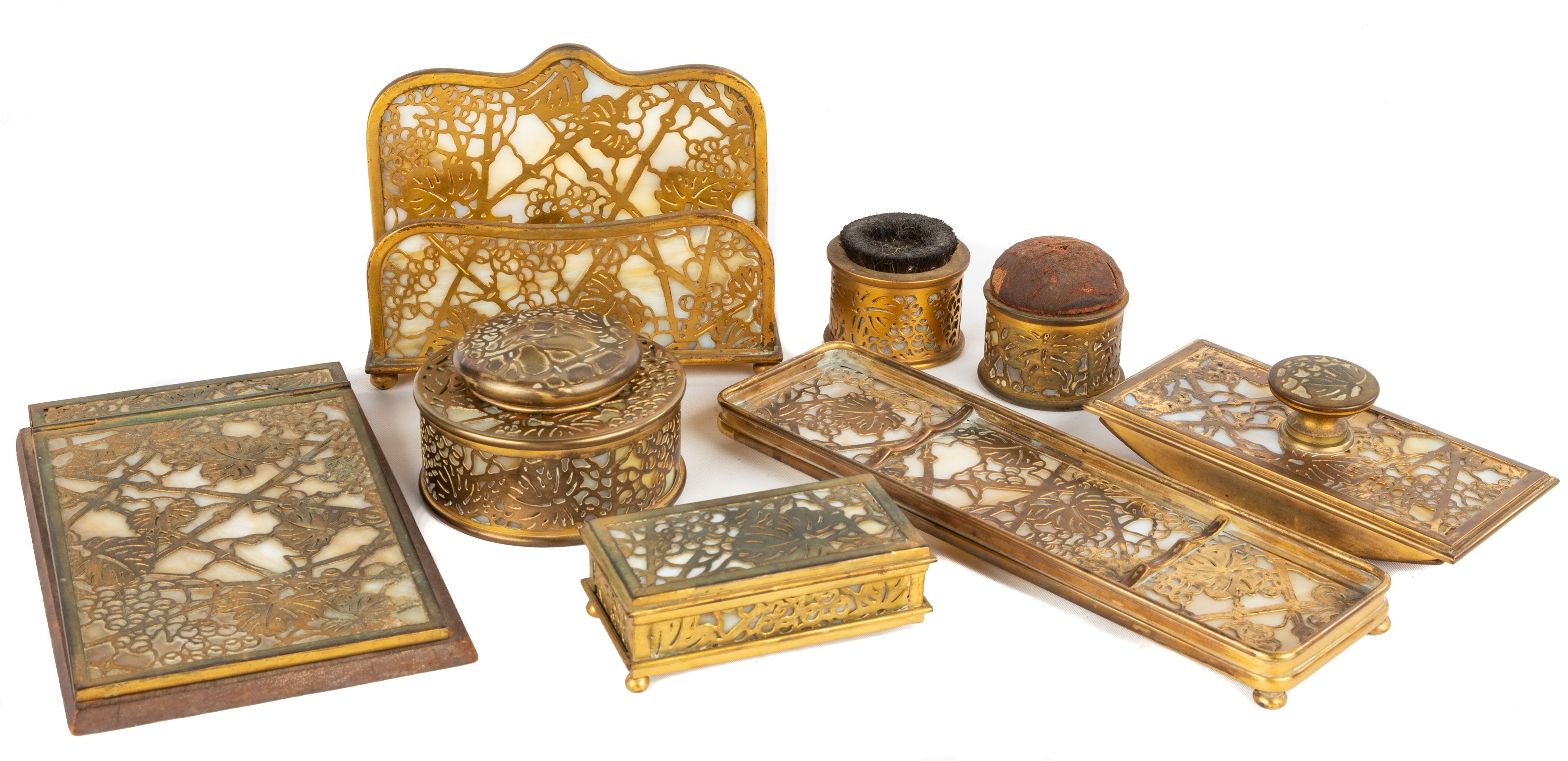 (8) Pieces Tiffany Studios Grapevine Desk Set | Cottone Auctions