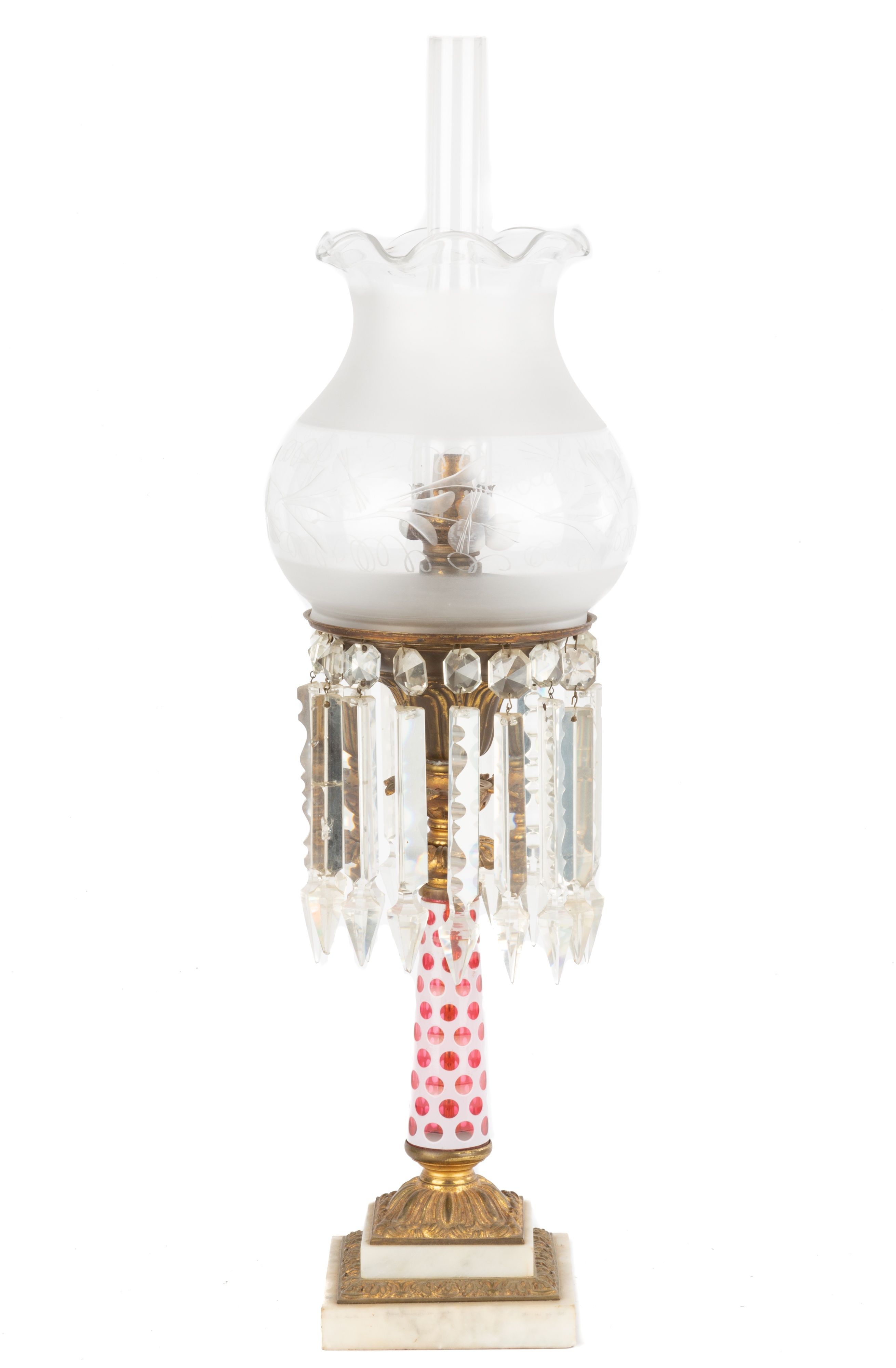 Cut Overlay, Marble & Gilt Bronze Astral Lamp | Cottone Auctions