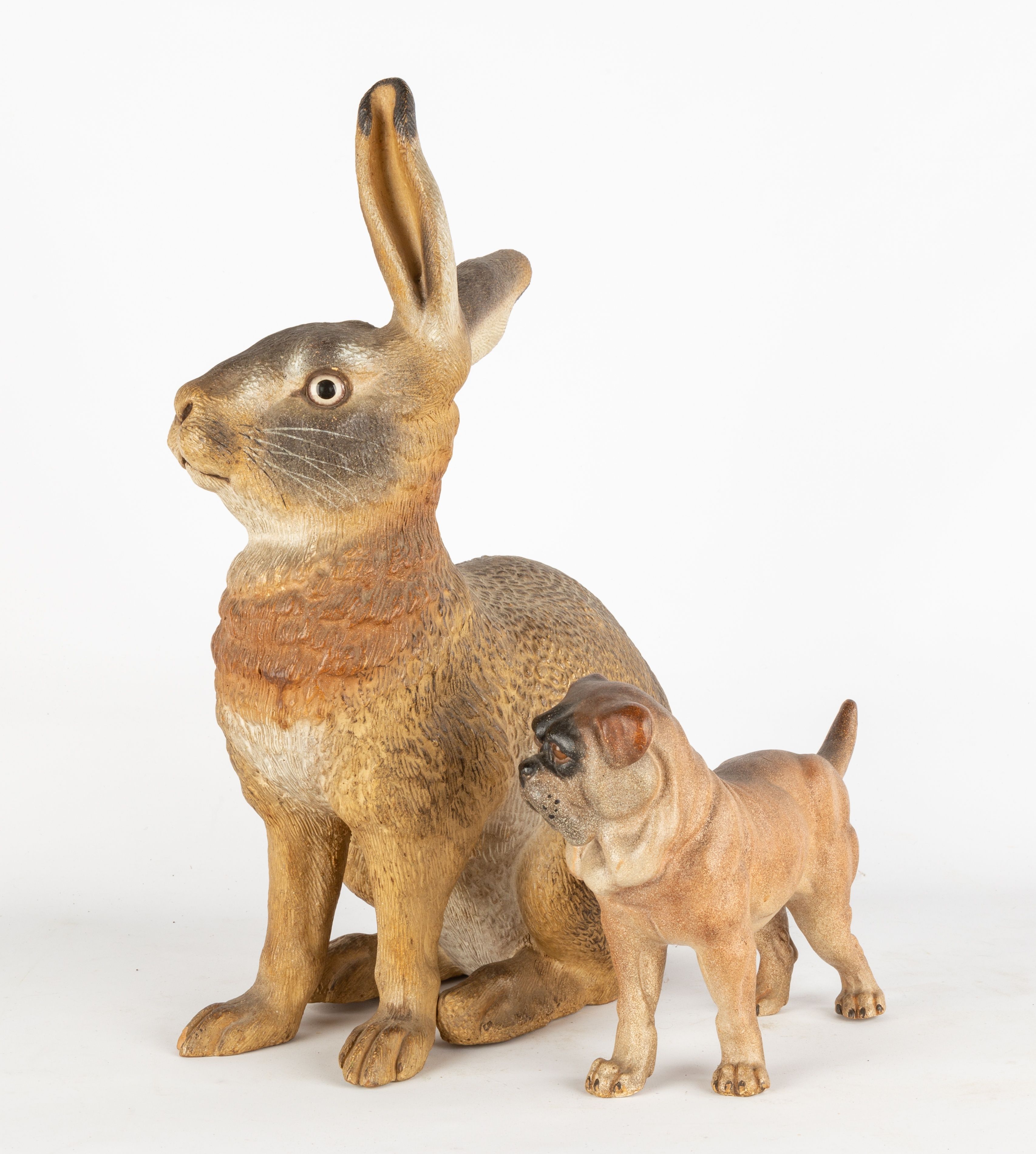 Life Size Terra Cotta Rabbit and Bulldog | Cottone Auctions