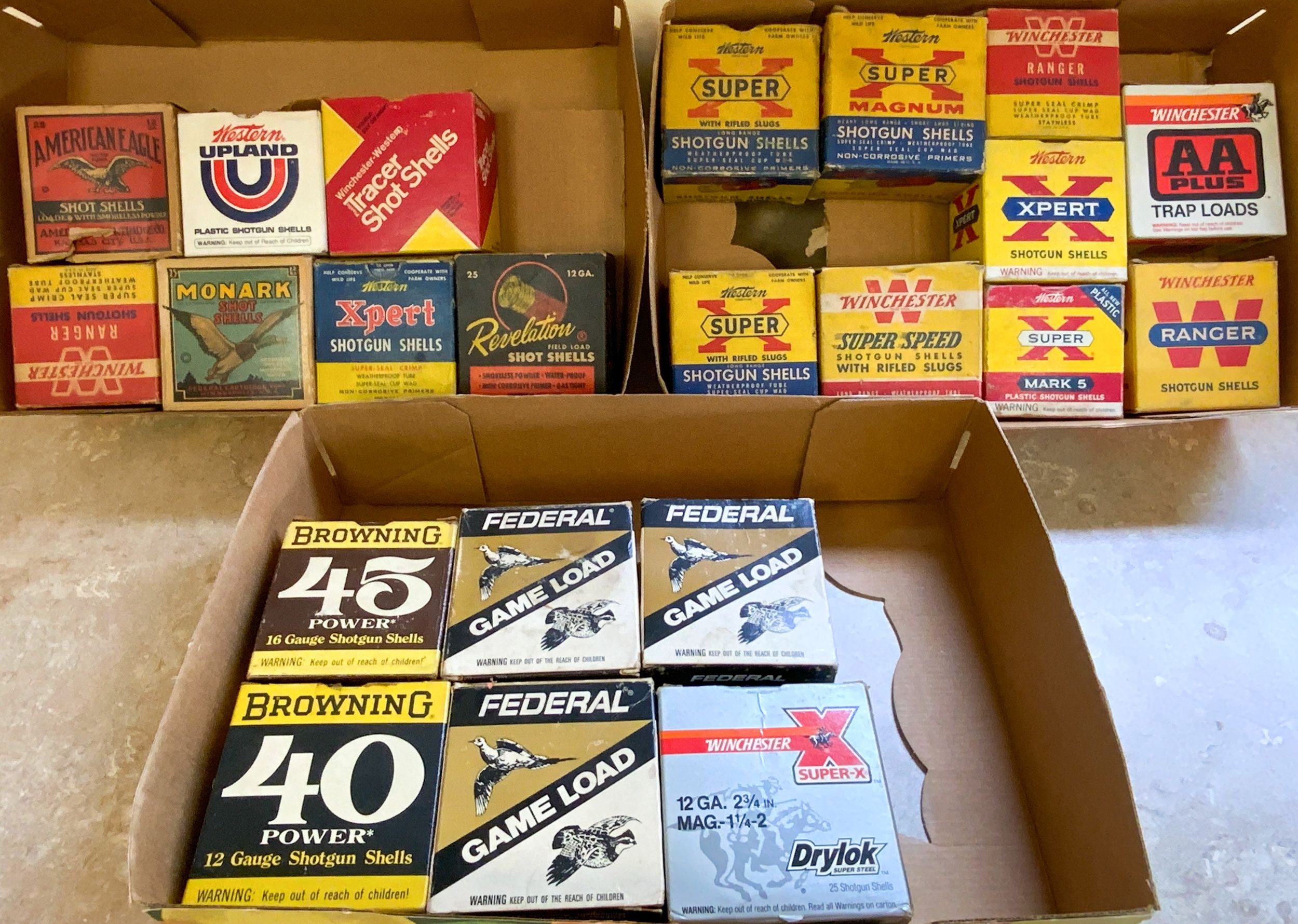 (16) Empty Shotgun Shell Boxes and Box of Empty Rifle Ammo Boxes ...