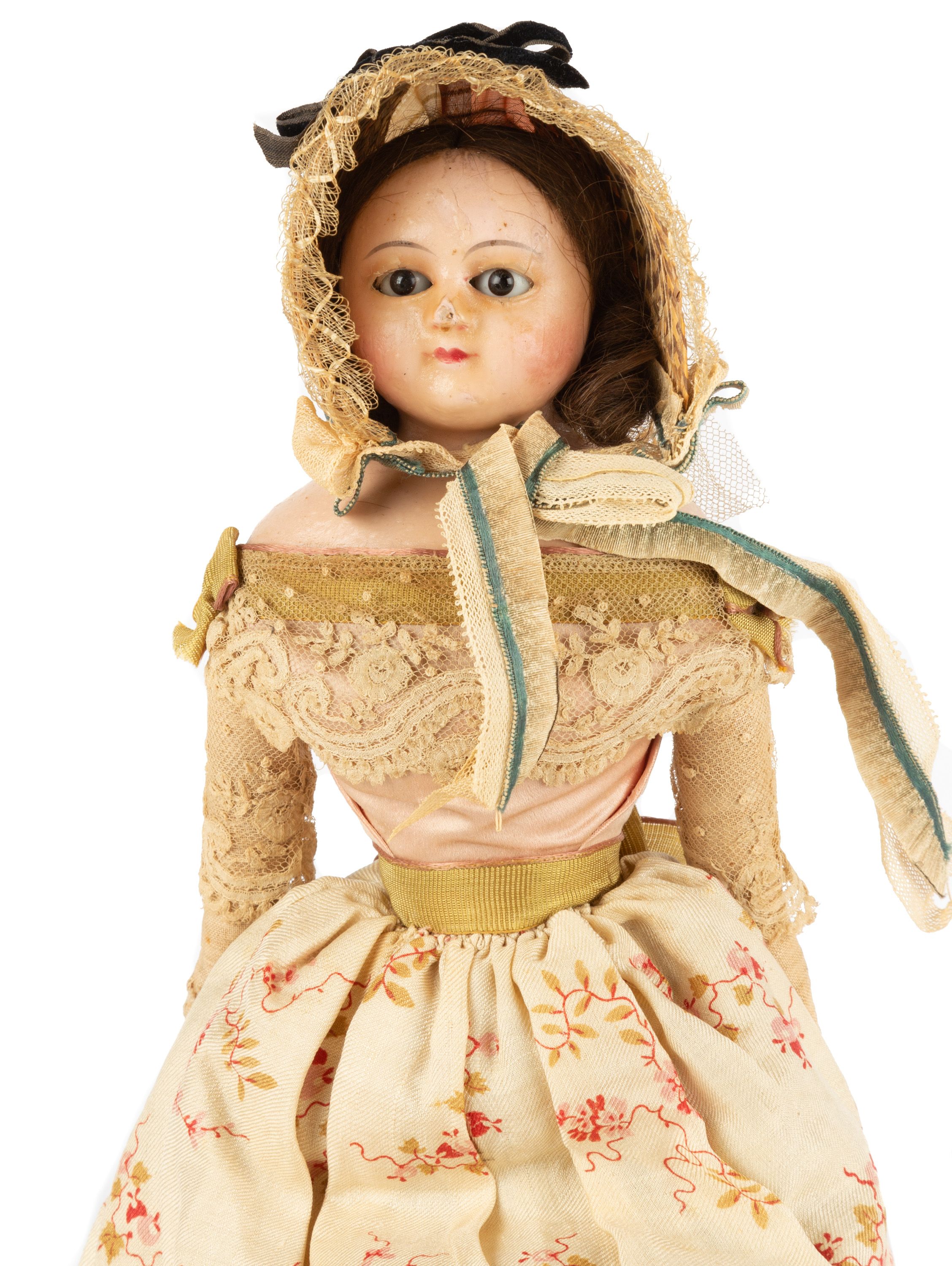 19th Century Wax Doll with Blown Glass Eyes | Cottone Auctions