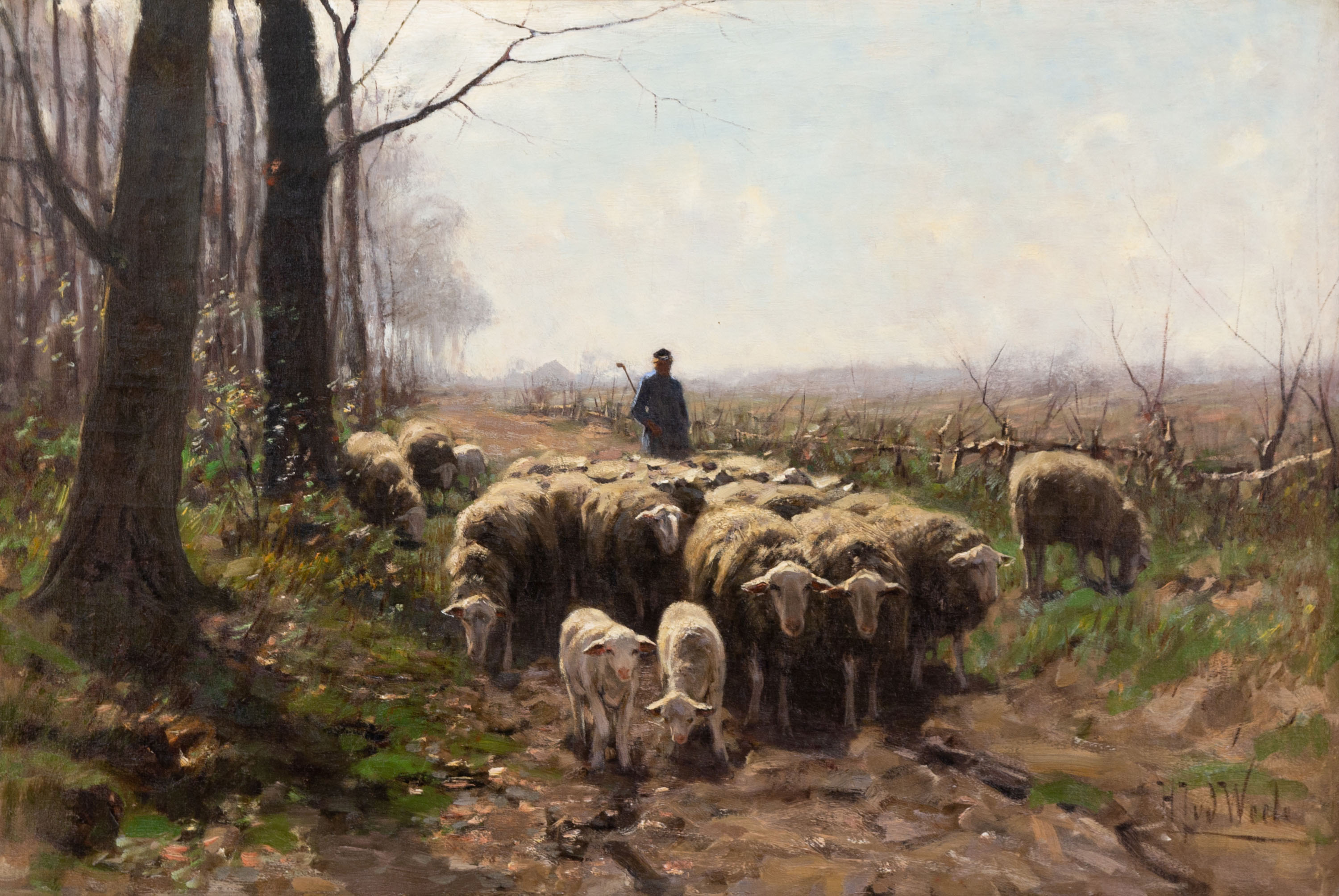 Hermann Johannes van der Weele (Dutch, 1852-1930) A Shepherd Herding ...