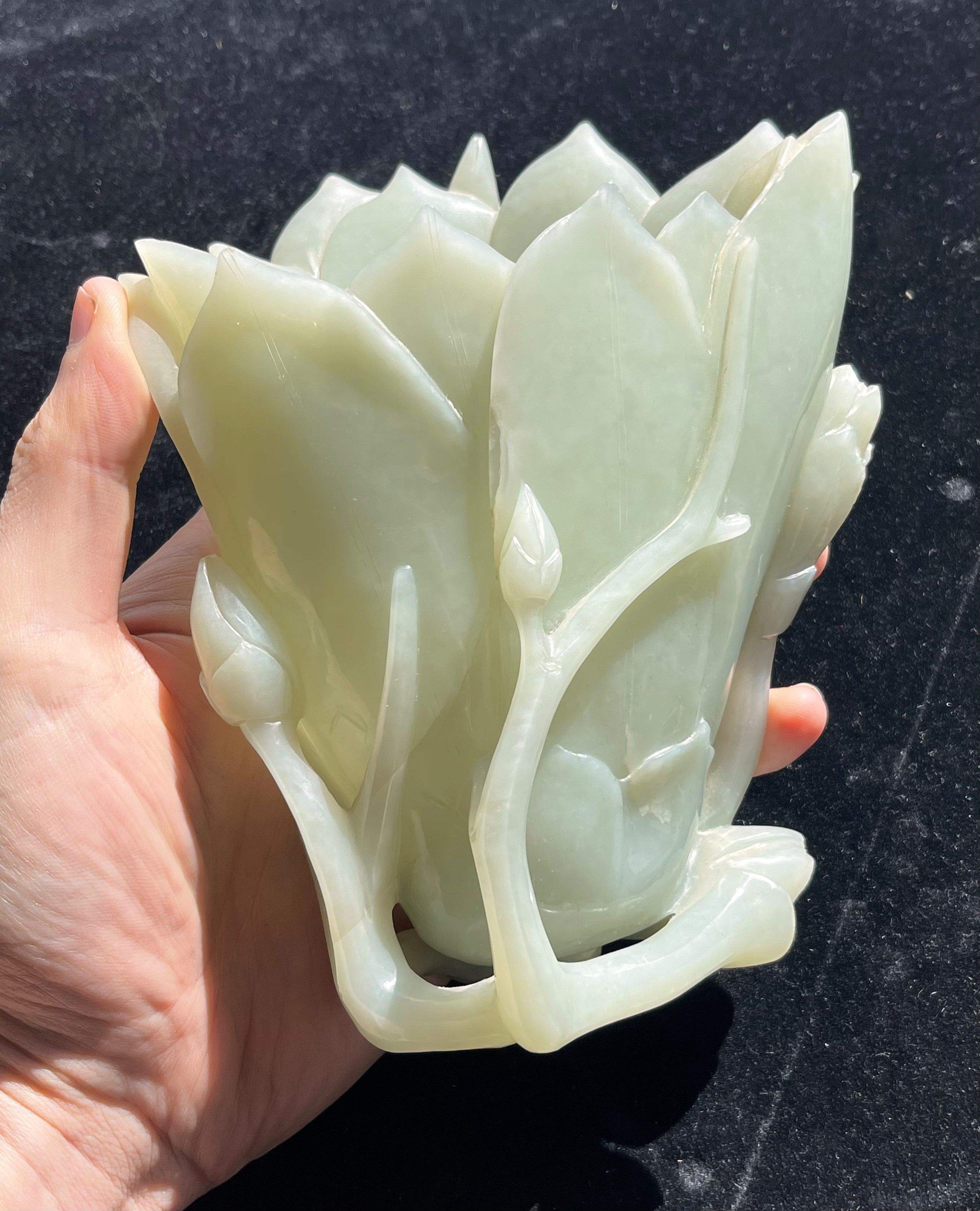 Chinese Carved Jade Lotus Flower Vase | Cottone Auctions