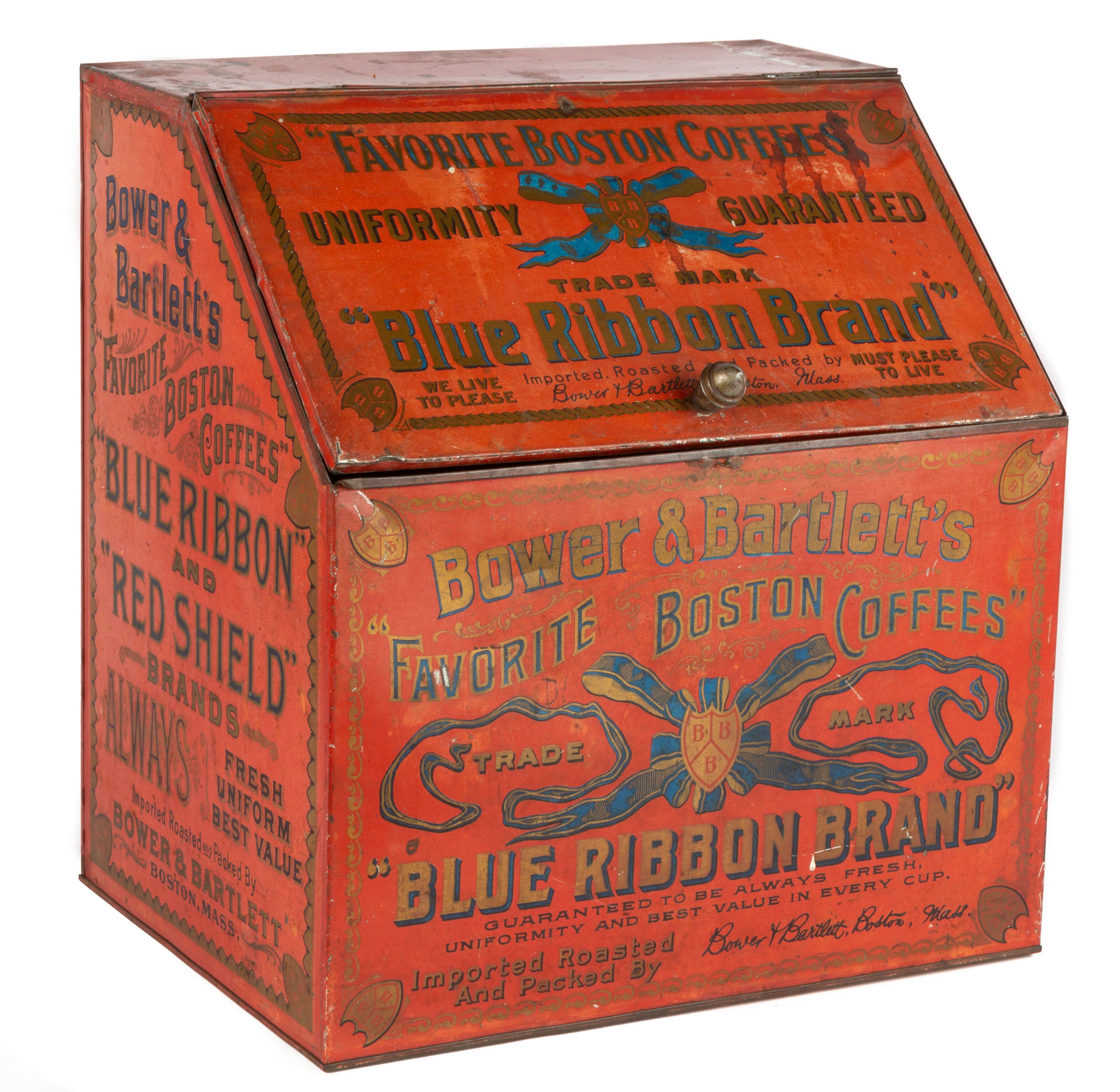19th Century Bower & Bartlett's Boston Coffee, Blue Ribbon Brand Tin ...