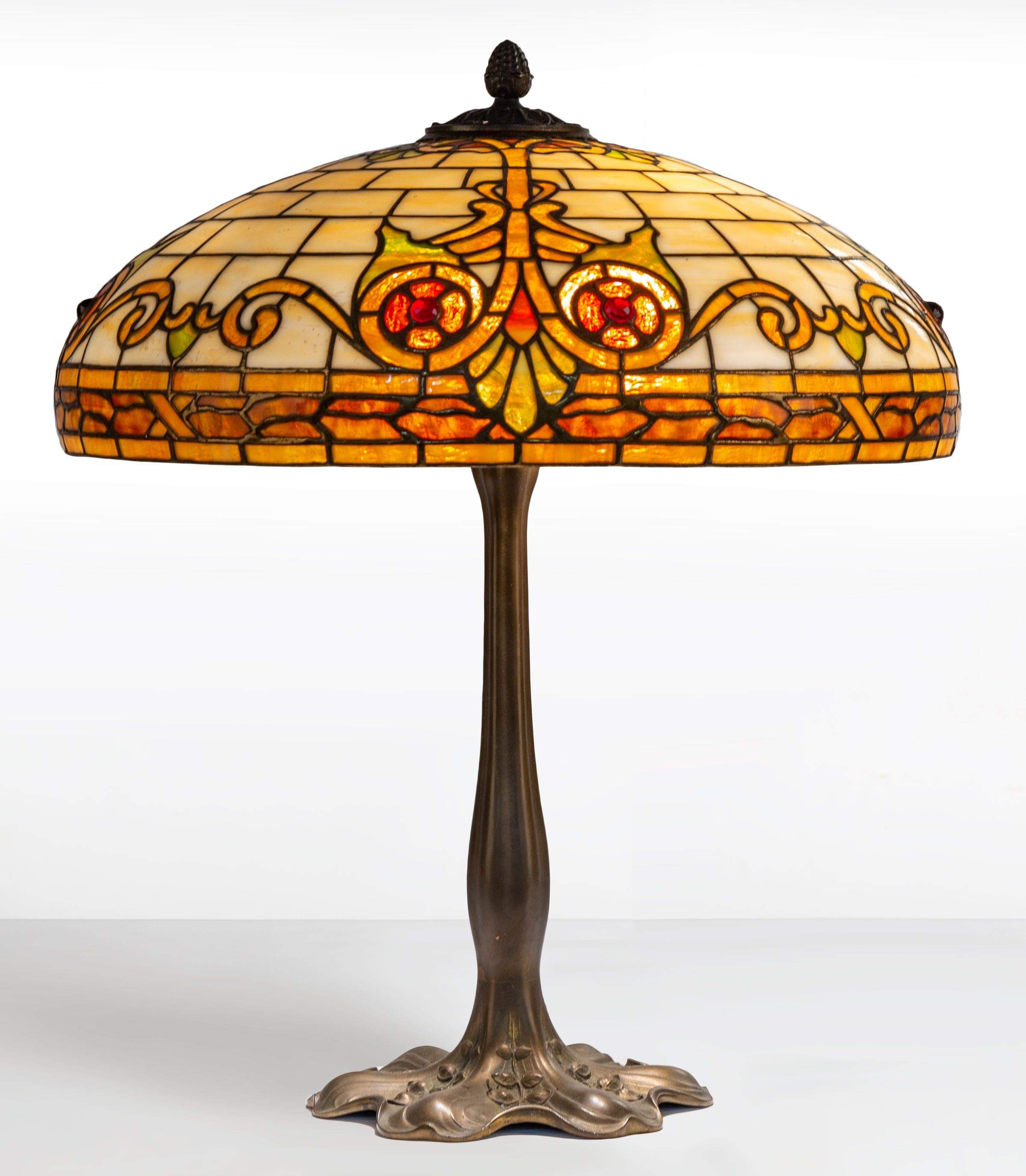 R. Williamson Stylized Owl Leaded Glass Lamp | Cottone Auctions