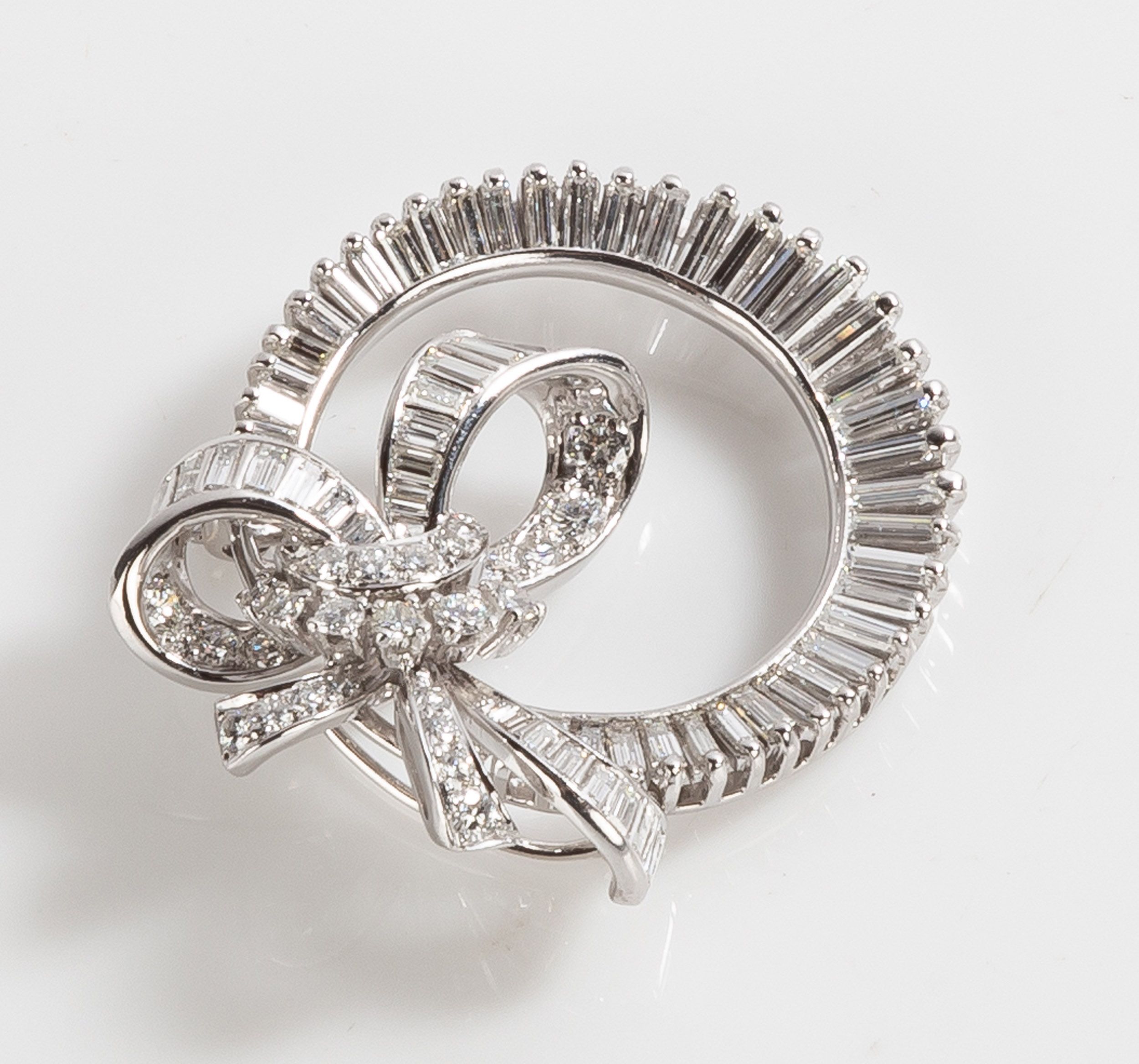 Lady's Art Deco Platinum and 3.76 ct Diamond Circle/ Bow Motif Brooch ...