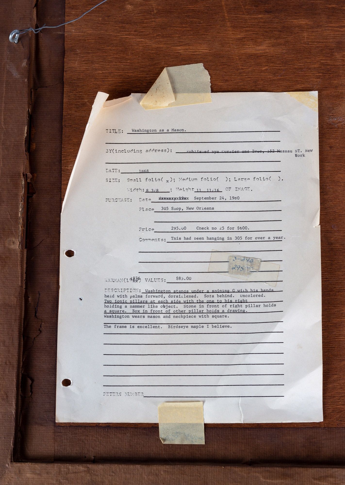 1868 Currier and Ives "Washington as a Mason" Print | Cottone Auctions