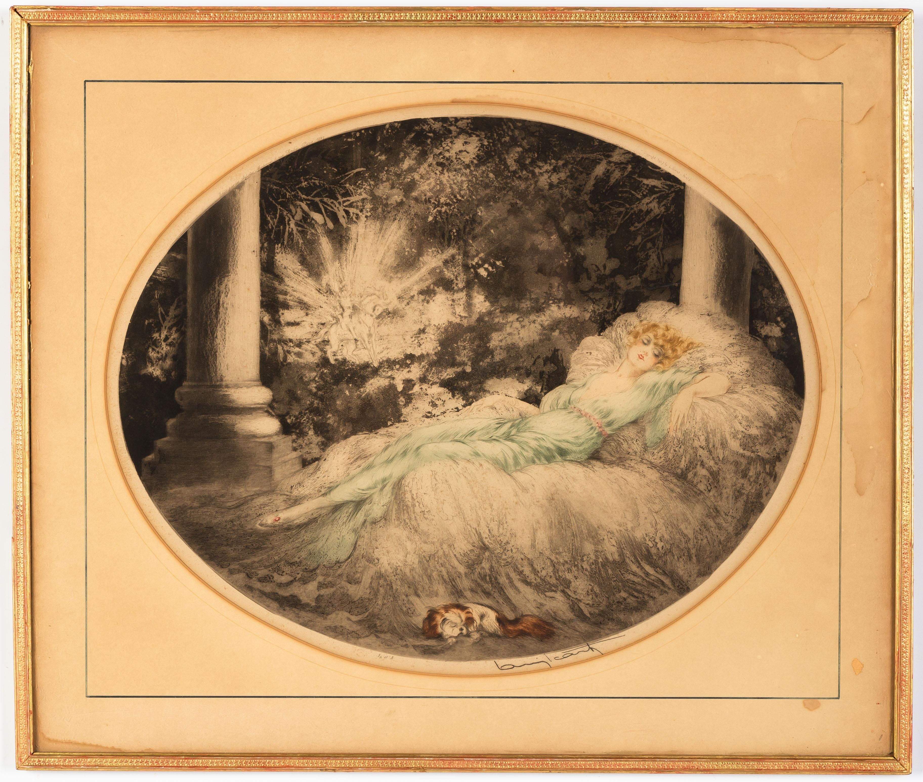 Louis Icart (French, 1888-1950) Lounging Woman with Dog | Cottone Auctions