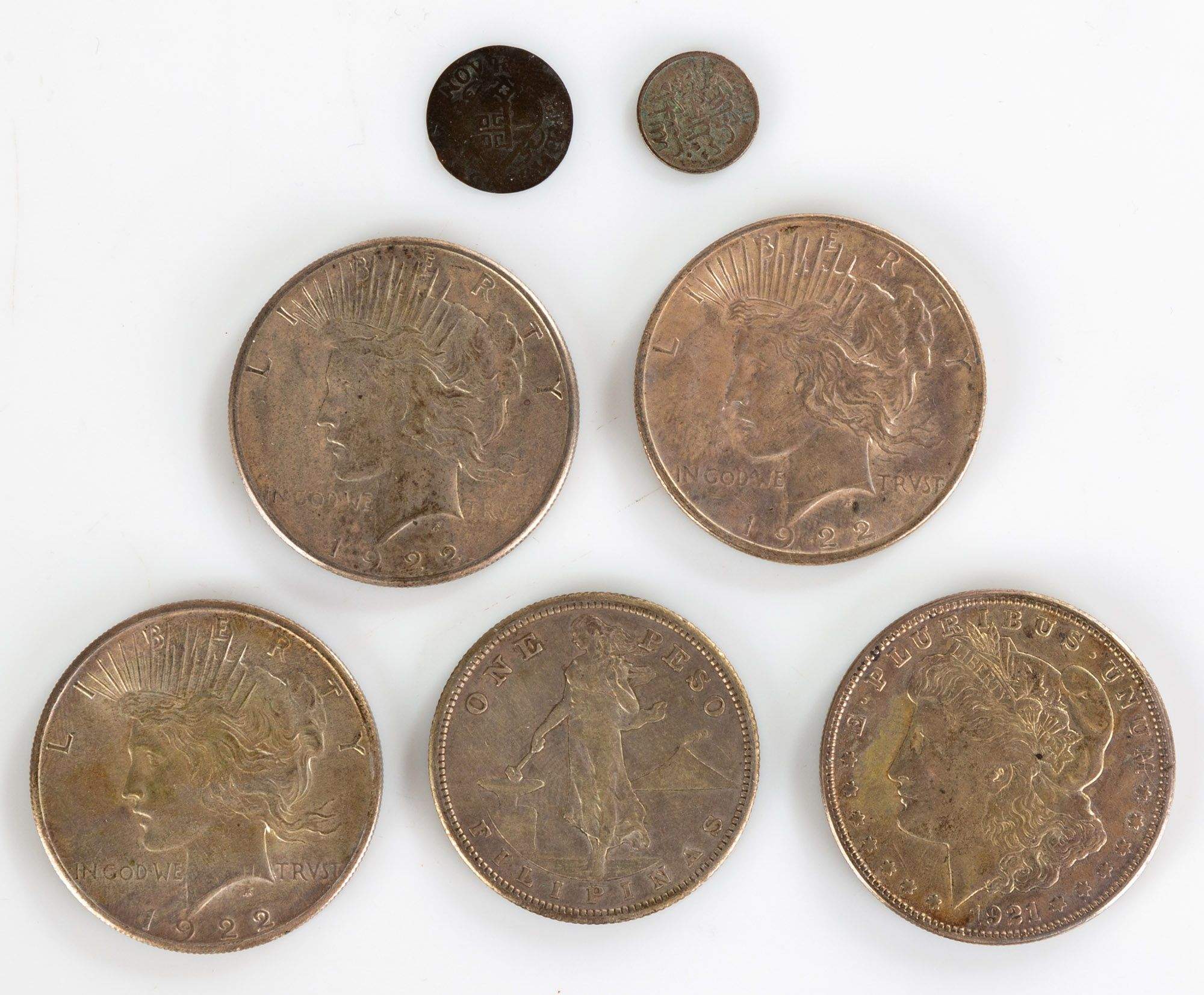 Group of Silver Dollars, Continental Coins and 1908 Philippines 1 Peso ...