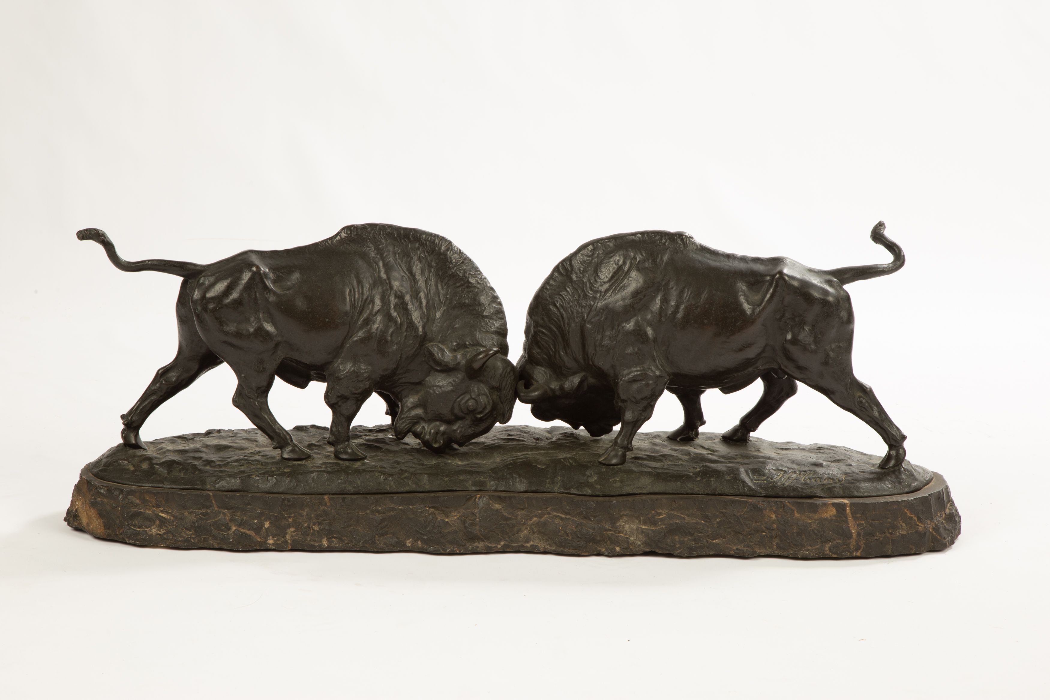 Franz Iffland (German, 1862-1935) Kampfende Bisons (Battling Buffalo ...