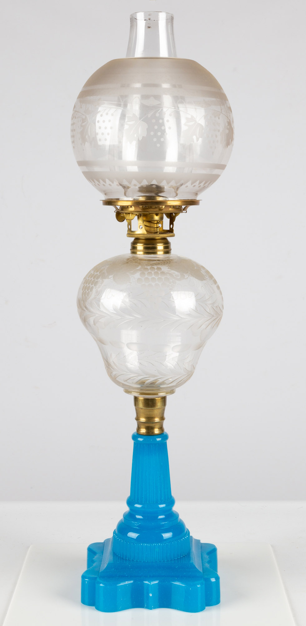 Clear and Blue Opaline Glass Oil Lamp | Cottone Auctions