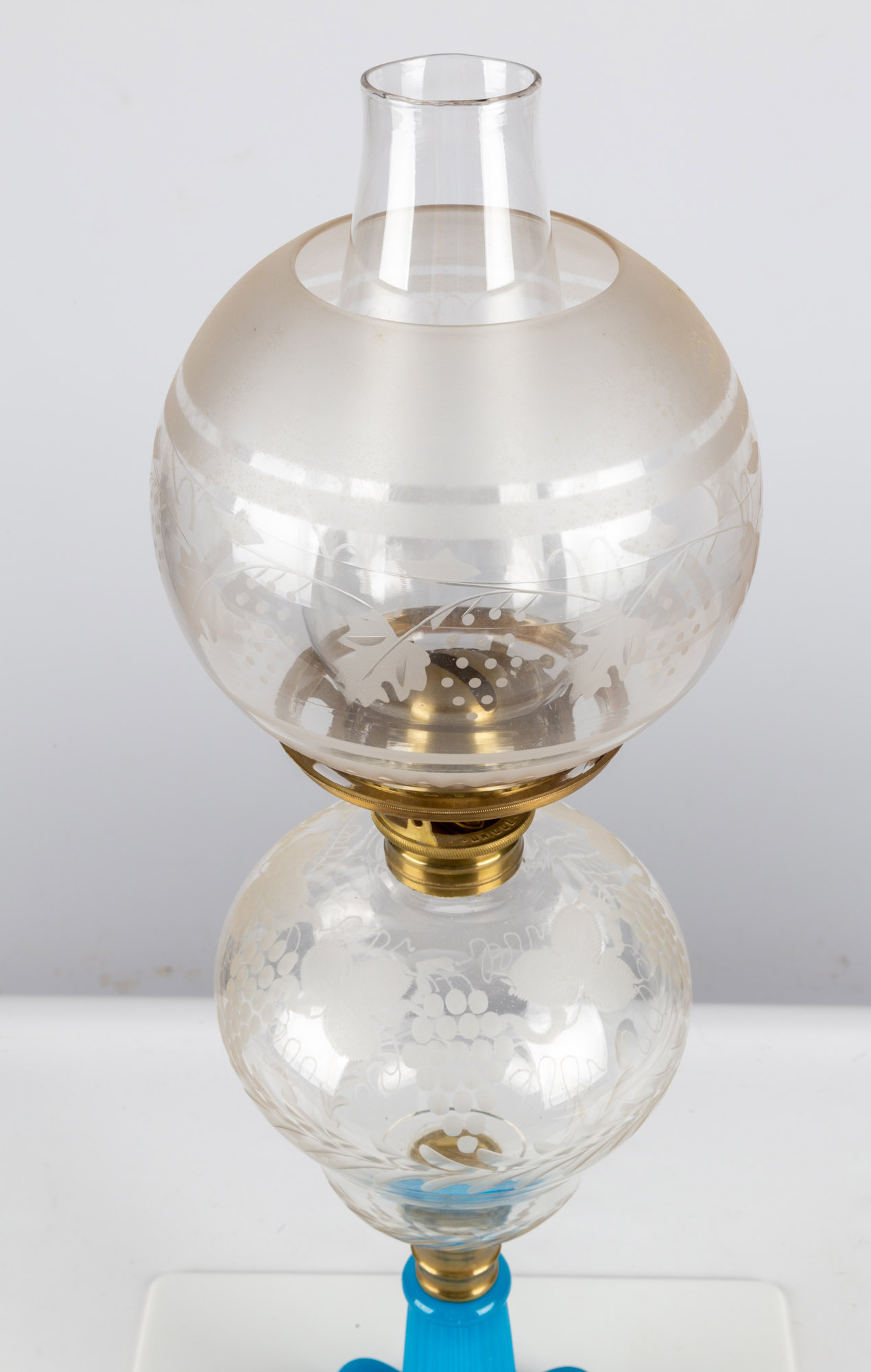 Clear and Blue Opaline Glass Oil Lamp | Cottone Auctions