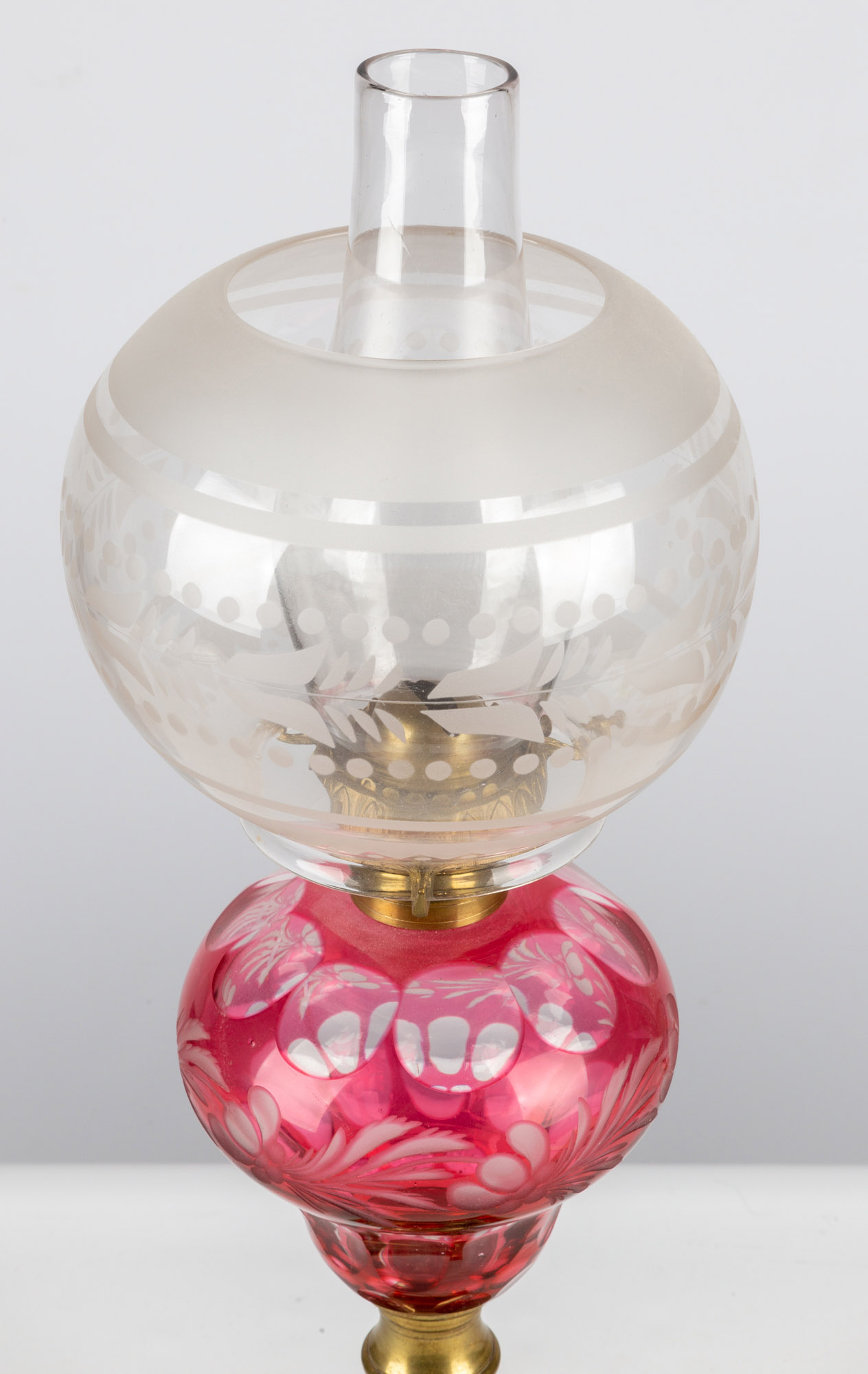 Cranberry Overlay Oil Lamp | Cottone Auctions